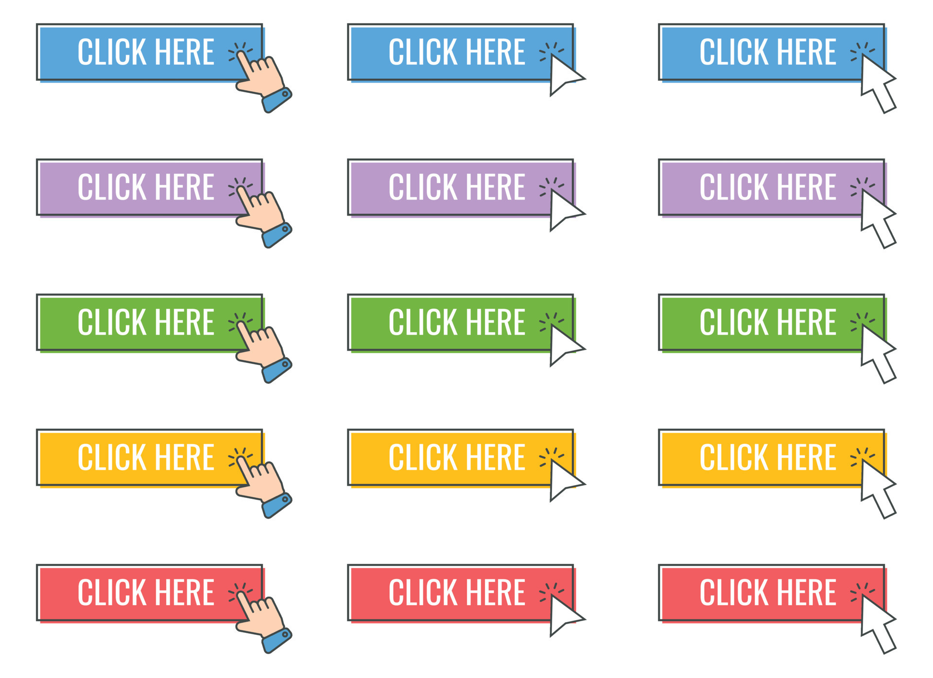 Click Cursor Icon With Click Here Button Vector Set Action Button With 0755