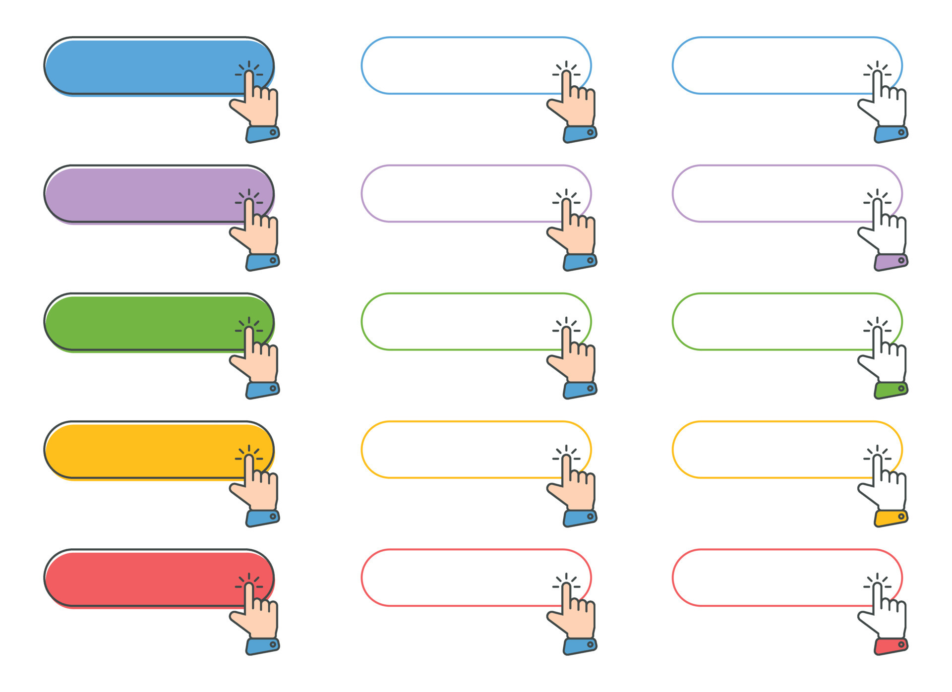 Click cursor icon with click here button vector set. Action button with ...