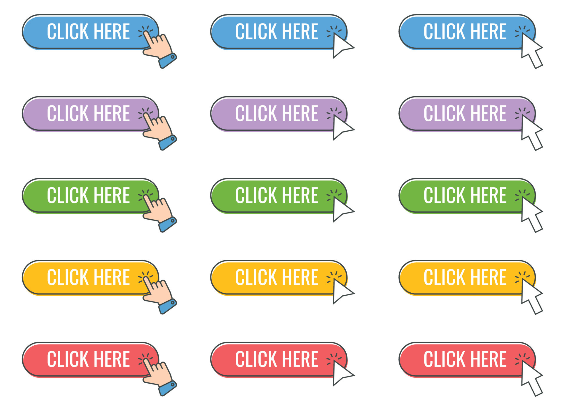 Click Cursor Icon With Click Here Button Vector Set Action Button With