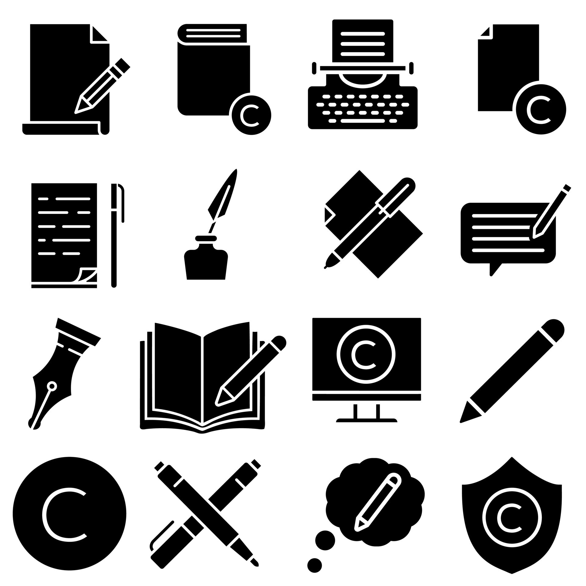 Copyrighting Icon Vector Set. Copy Writing Illustration Sign Collection