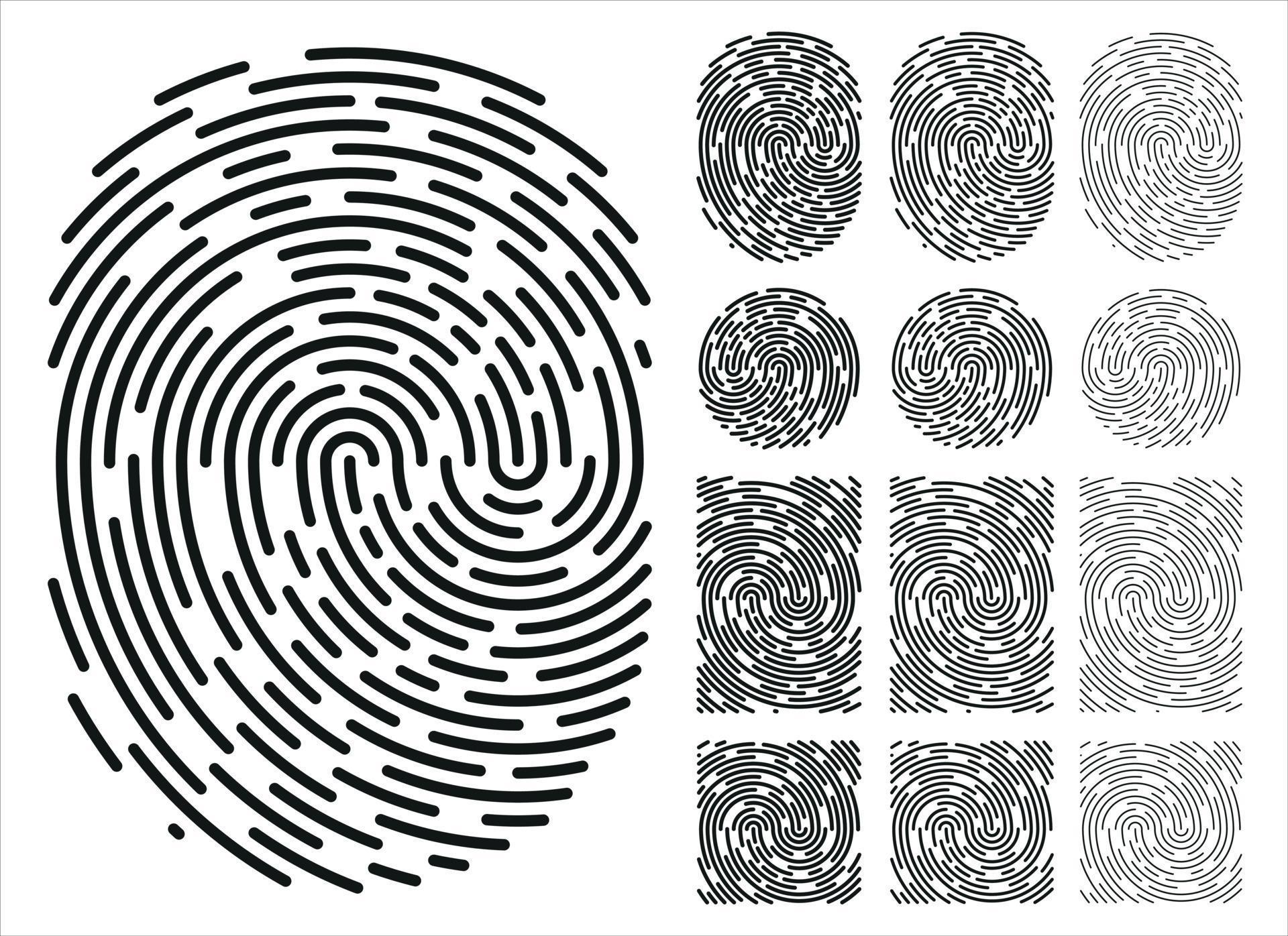 Fingerprint Identification Symbol Icon Set In Flat Style Security