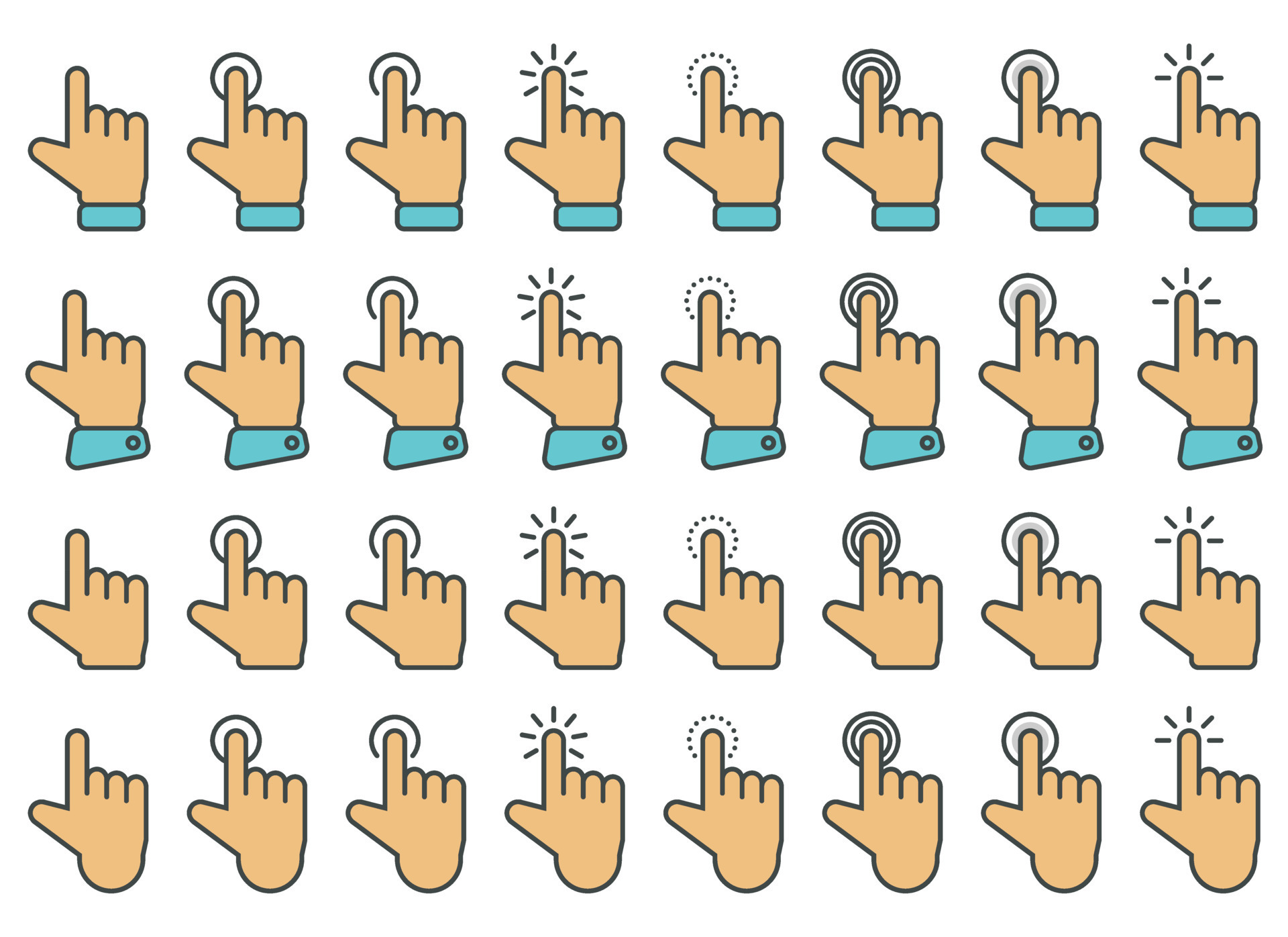 Hand Cursor Icon In Different Gestures Finger Mouse Cursor Clicking Cursor Vector Illustration