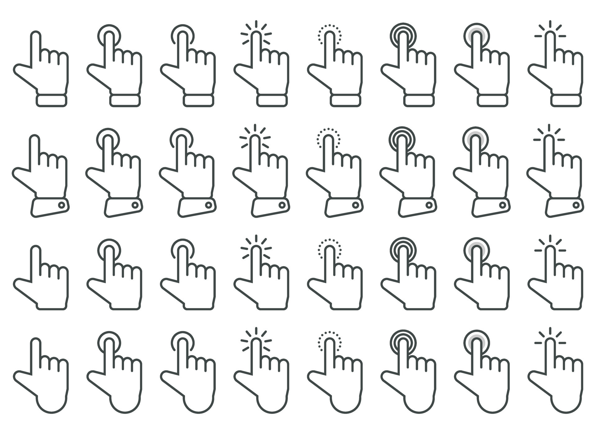 Hand Cursor Icon In Different Gestures Finger Mouse Cursor Clicking