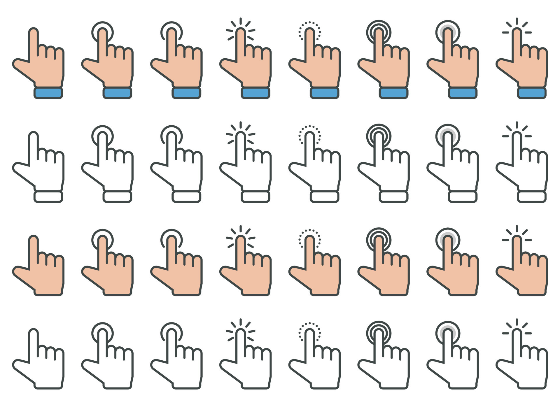 Hand Cursor Icon In Different Gestures Finger Mouse Cursor Clicking