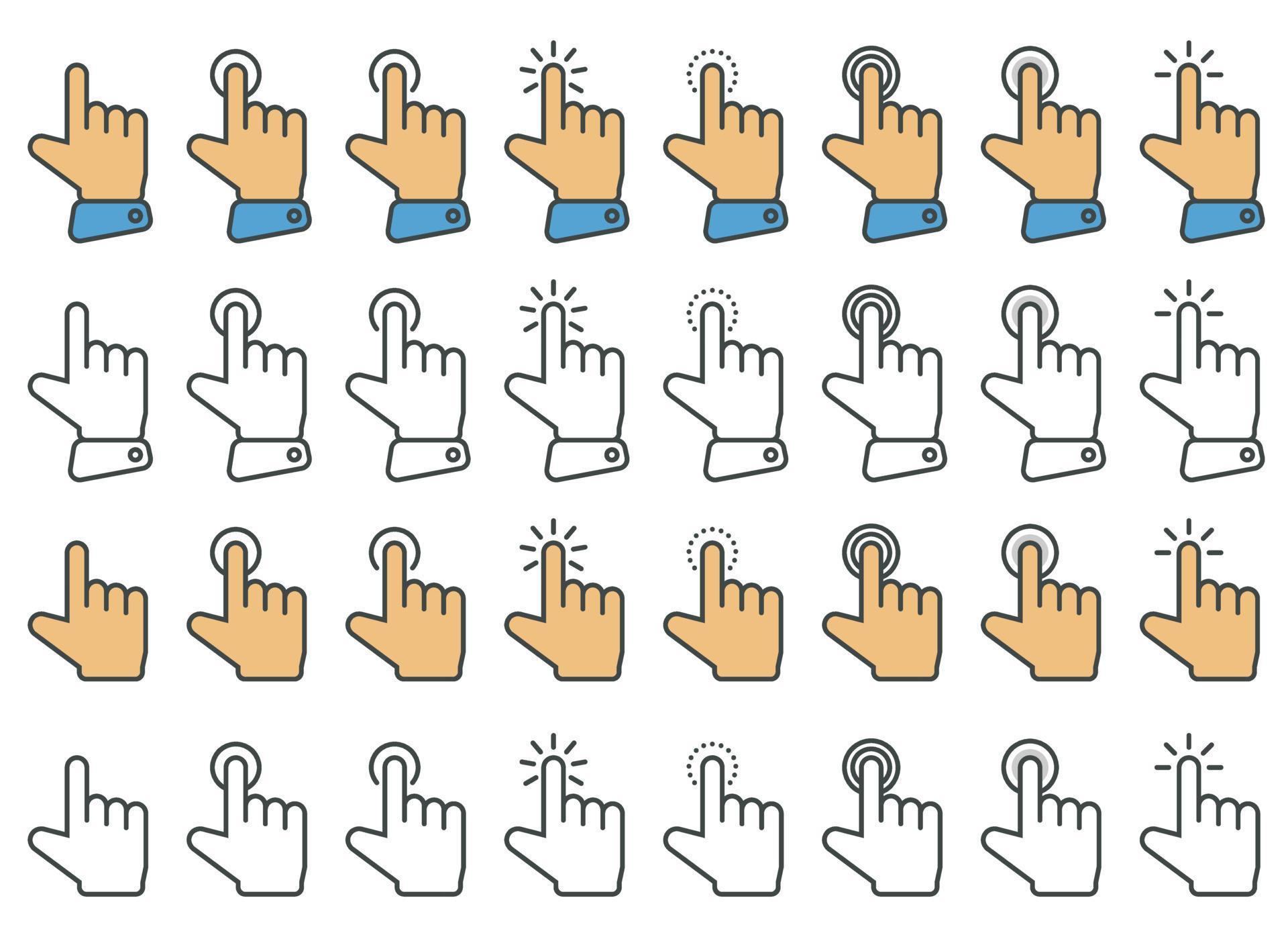 Hand cursor icon in different gestures. Finger mouse cursor. Clicking ...