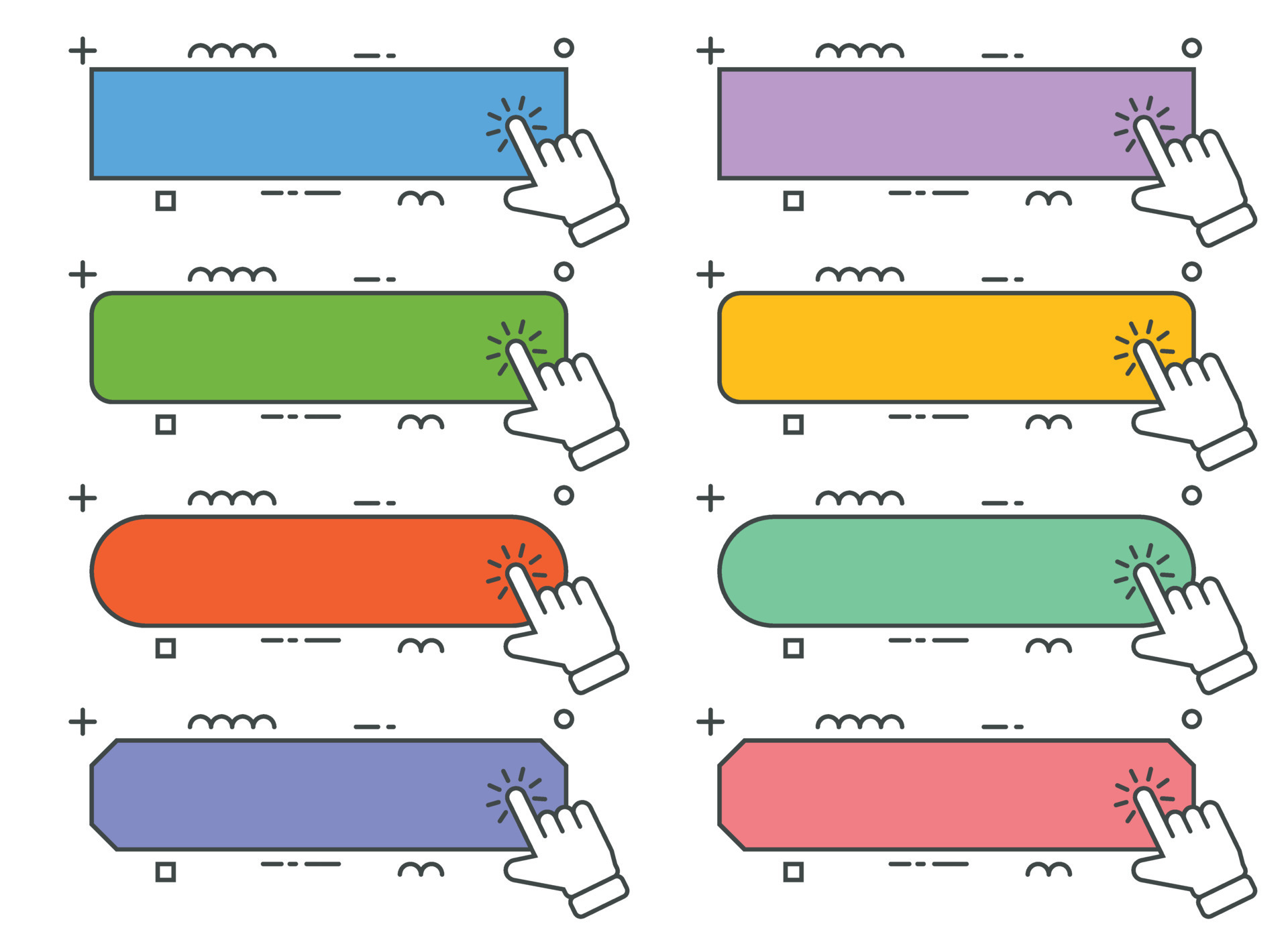 Hand Cursor With Click Here Banner Vector Set Action Button With Mouse