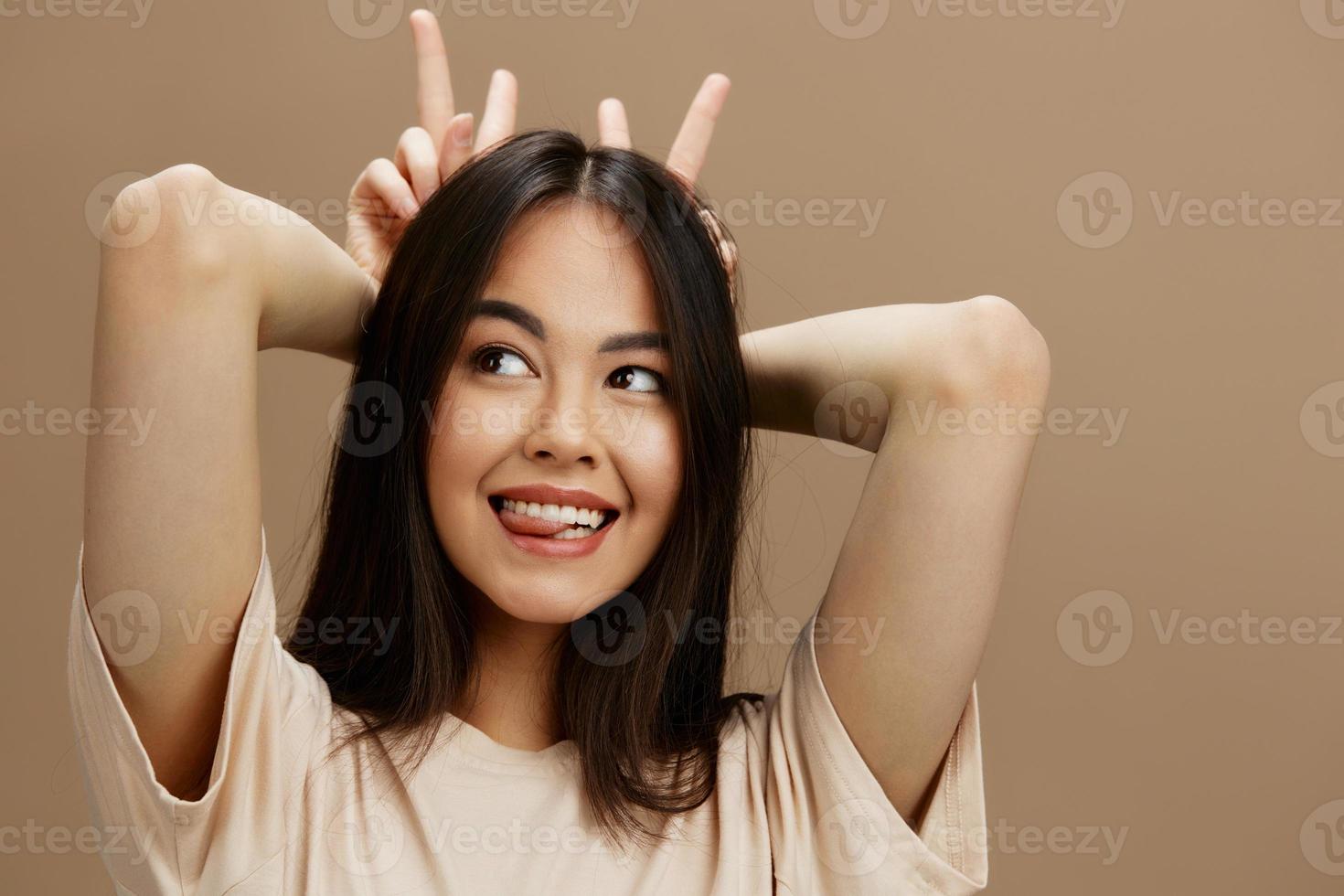 Woman T Shirt Posing Modern Styles Cosmetics Isolated Background