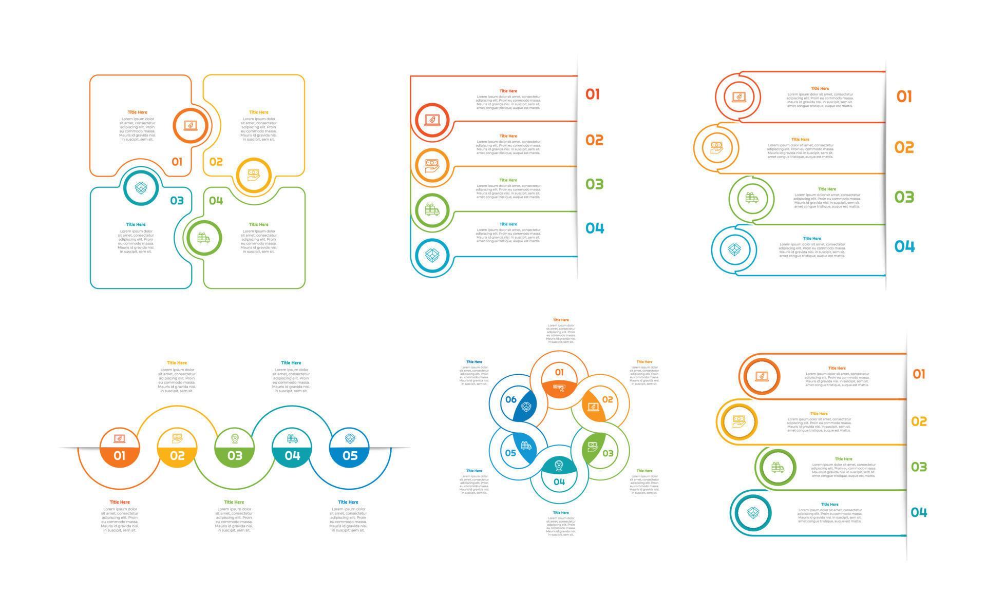 Infographic bundle set with 4, 5, 6 steps, options or processes for ...