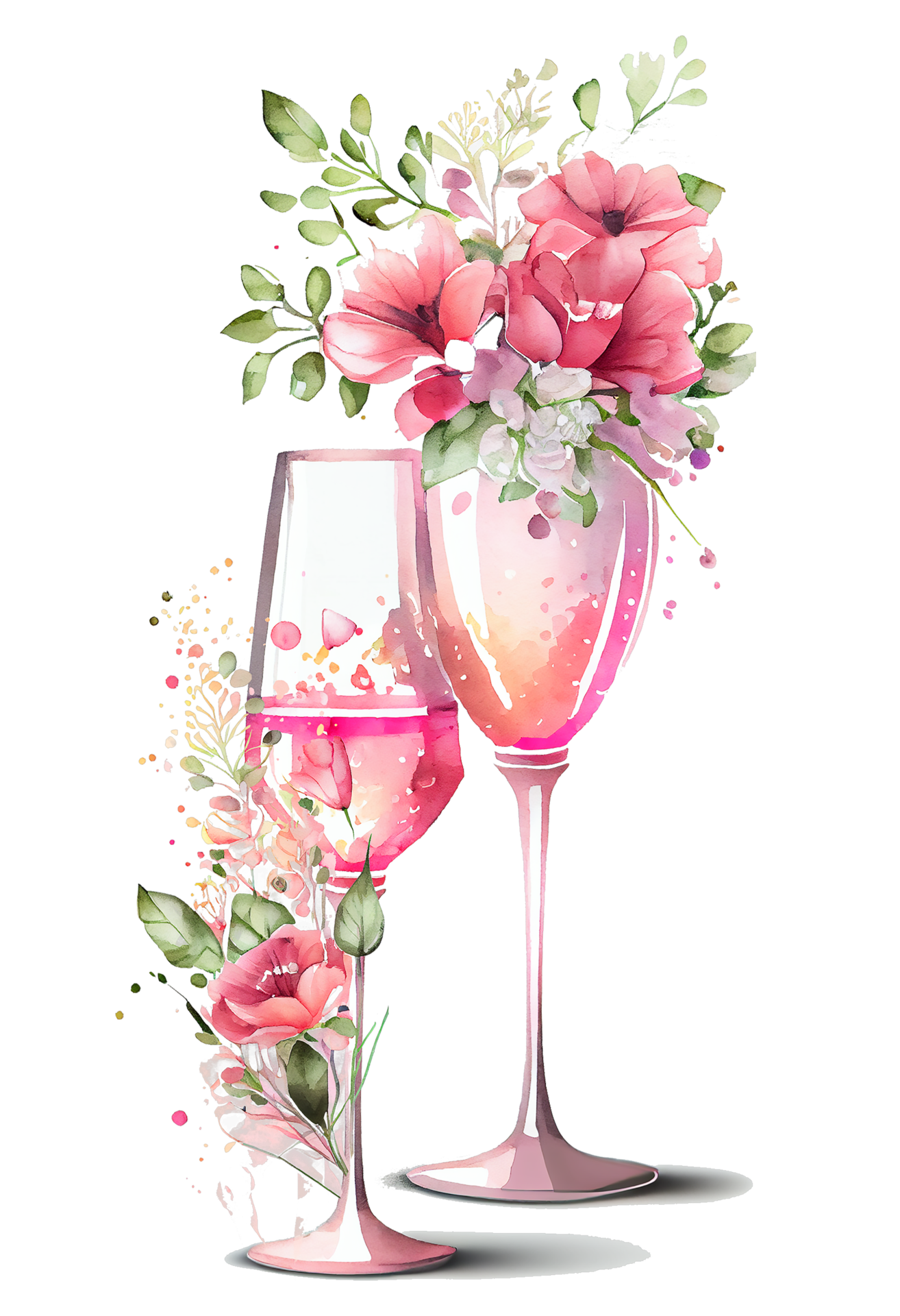 Watercolor pink wine glass with roses, card design for Valentine's day ... Watercolor pink wine glass with roses, card design for Valentine's day ...