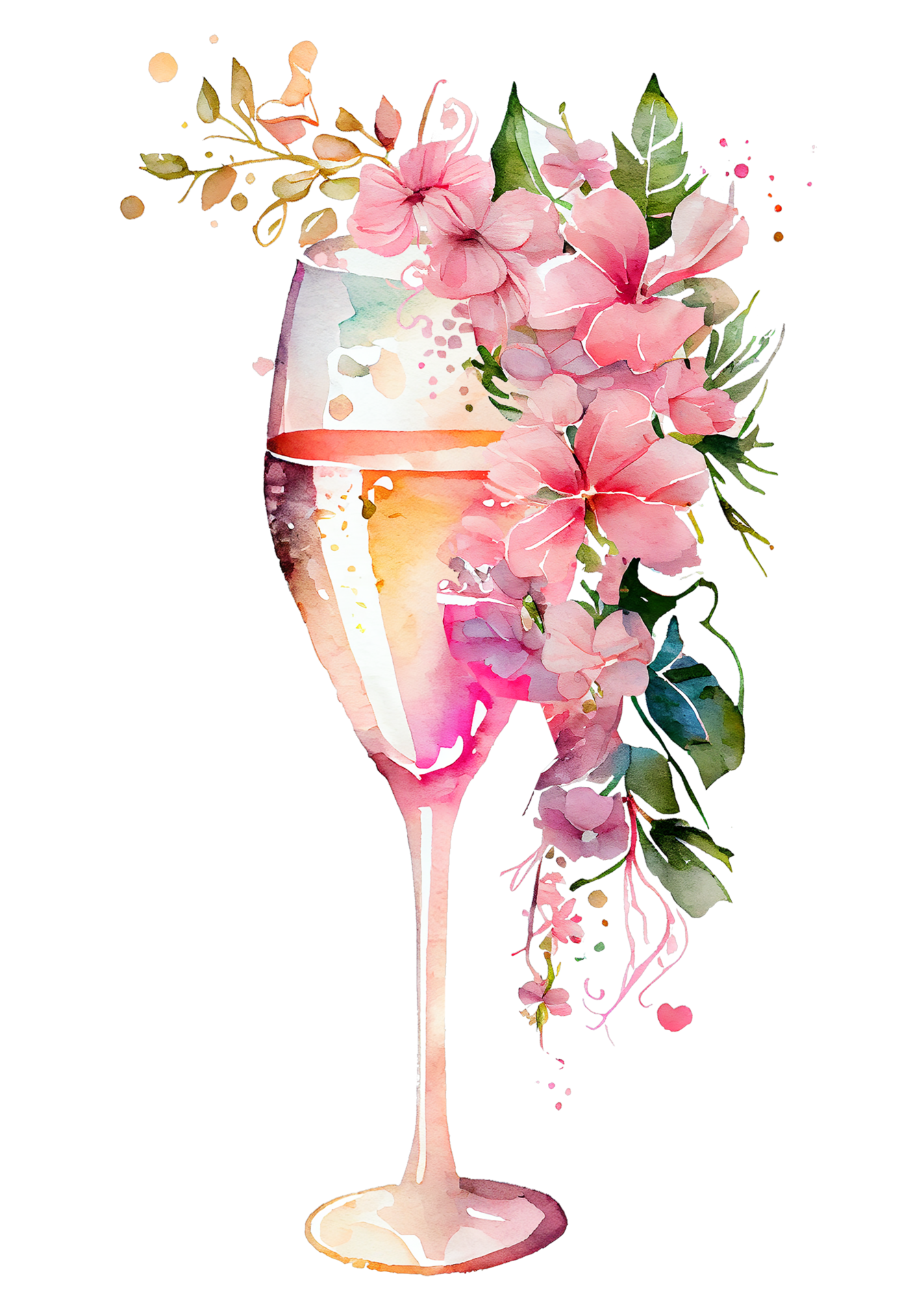 Watercolor Pink Wine Glass With Roses Card Design For Valentines Day