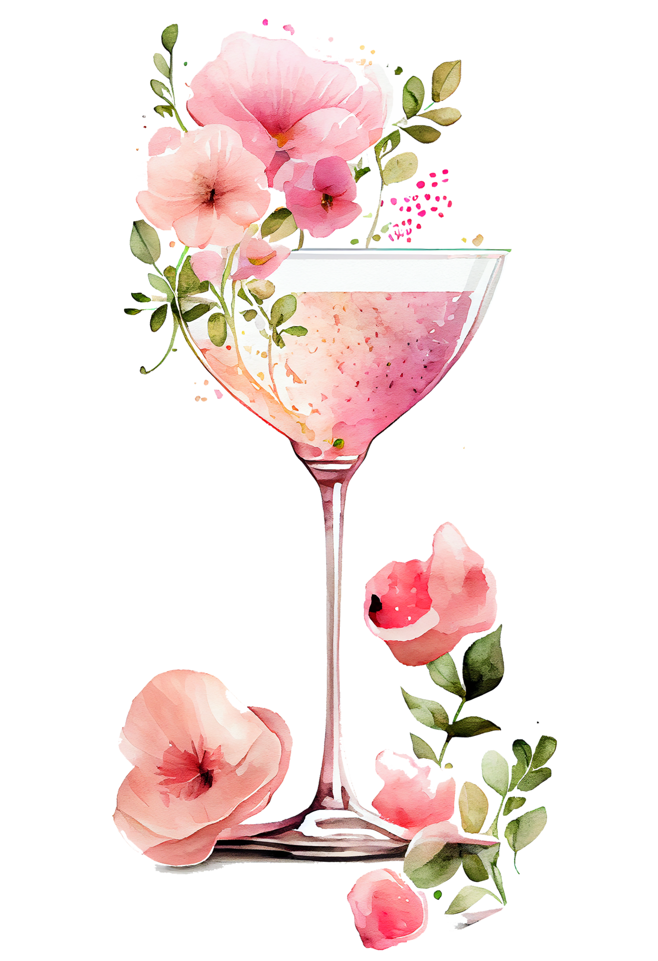 Watercolor pink wine glass with roses, card design for Valentine's day ... Watercolor pink wine glass with roses, card design for Valentine's day ...