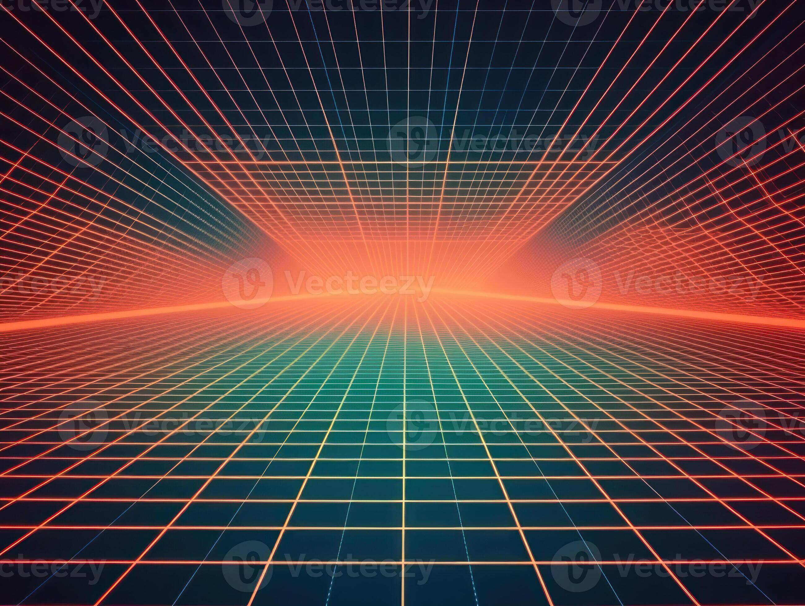 Perspective grid abstract retro background created with technology ...