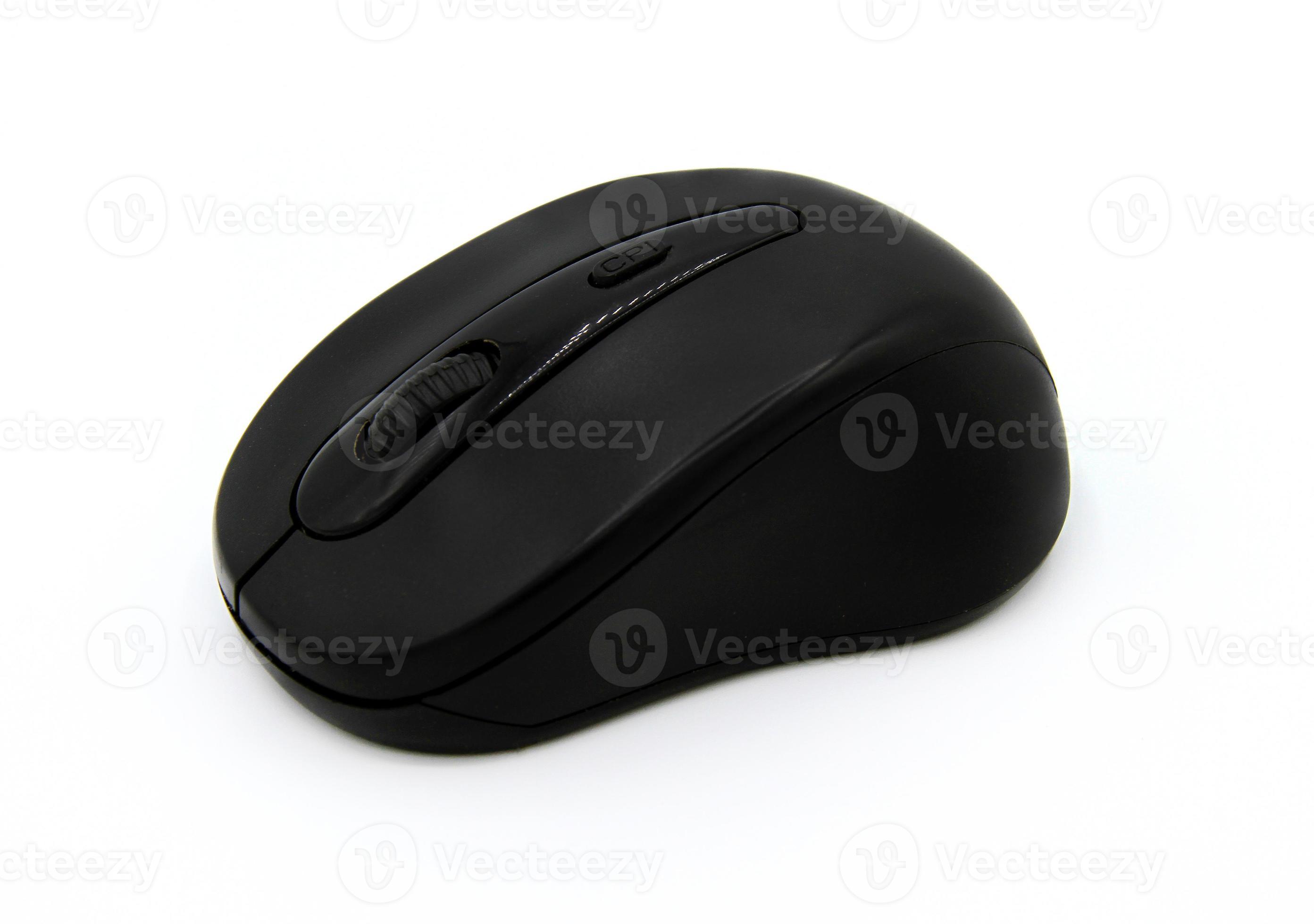 Black wireless or Bluetooth computer mouse isolated on white background with clipping path ...