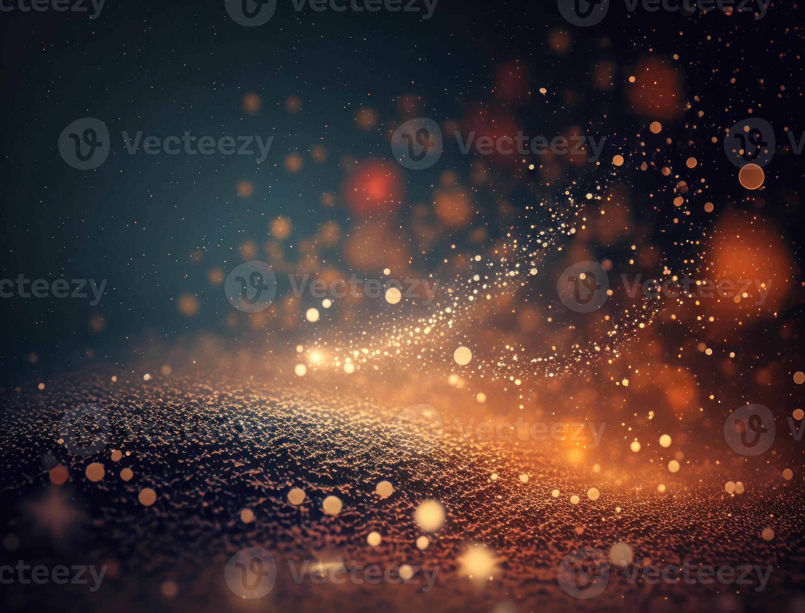 Dark blue and glow particle abstract background Blurry bokeh background with sparkles, particles ...