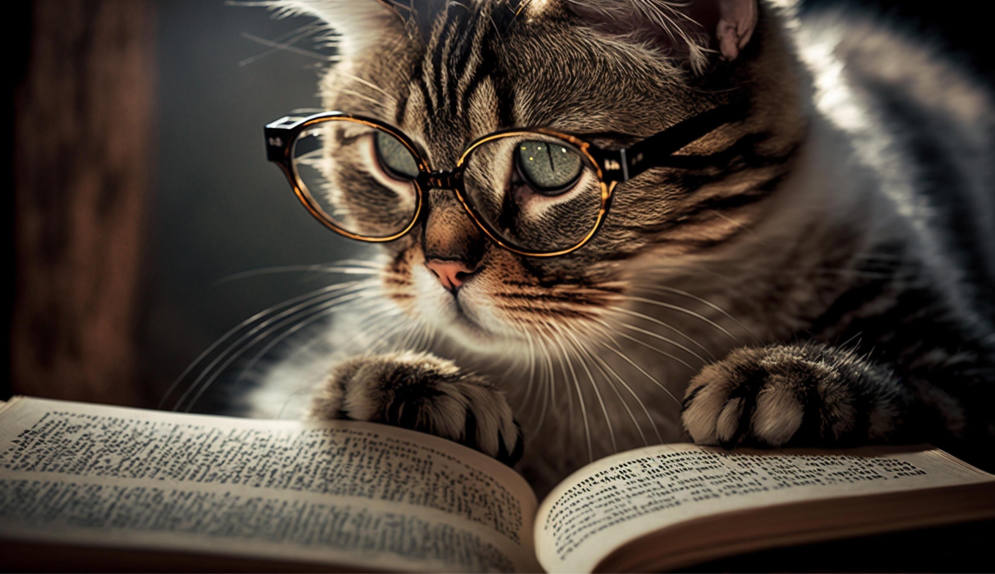 Cat Wearing Glasses Is Reading A Book Ai Genertaive 22323928 Stock