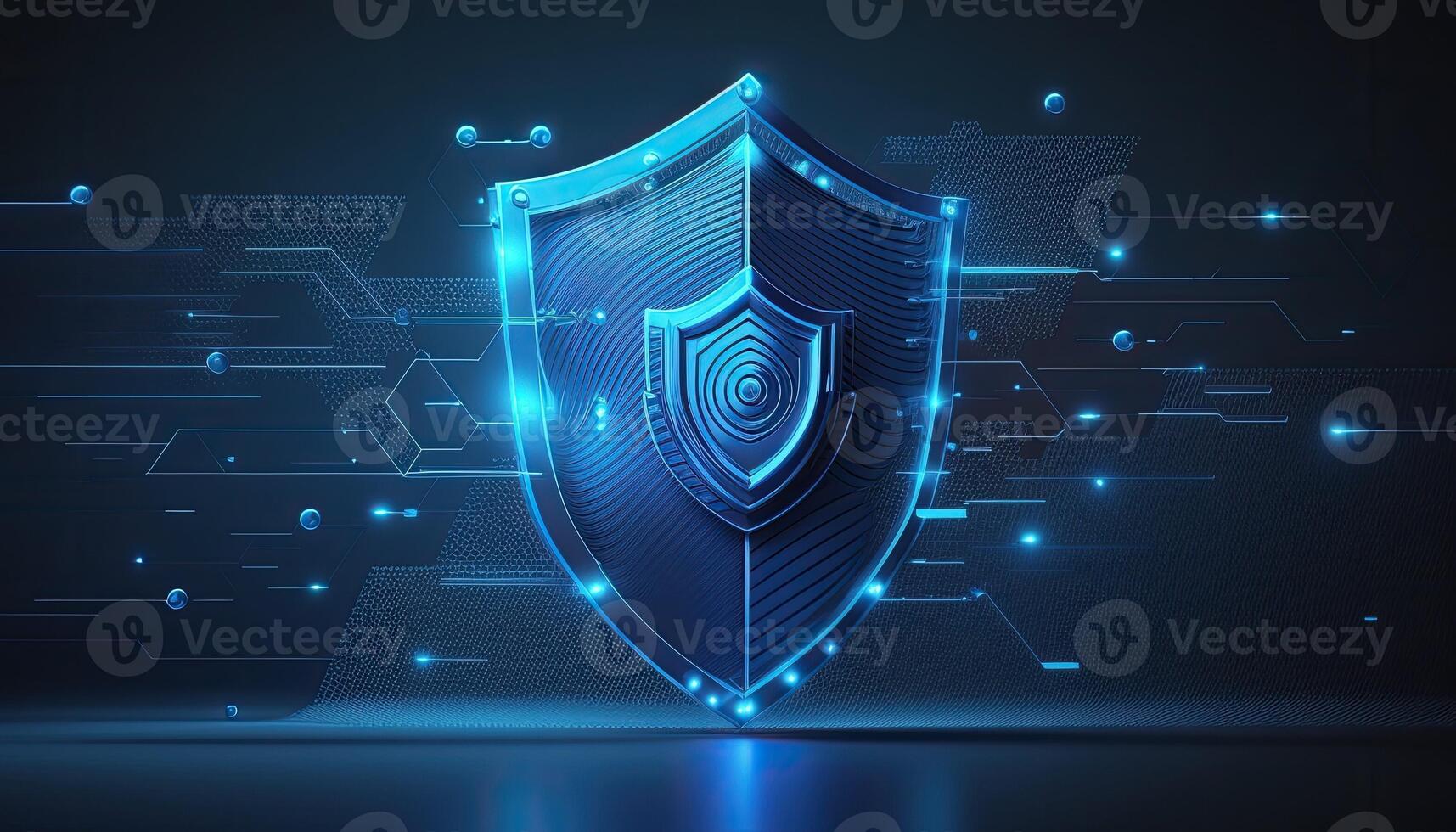 Cyber Security Digital Data Protection Shield On Blue Background
