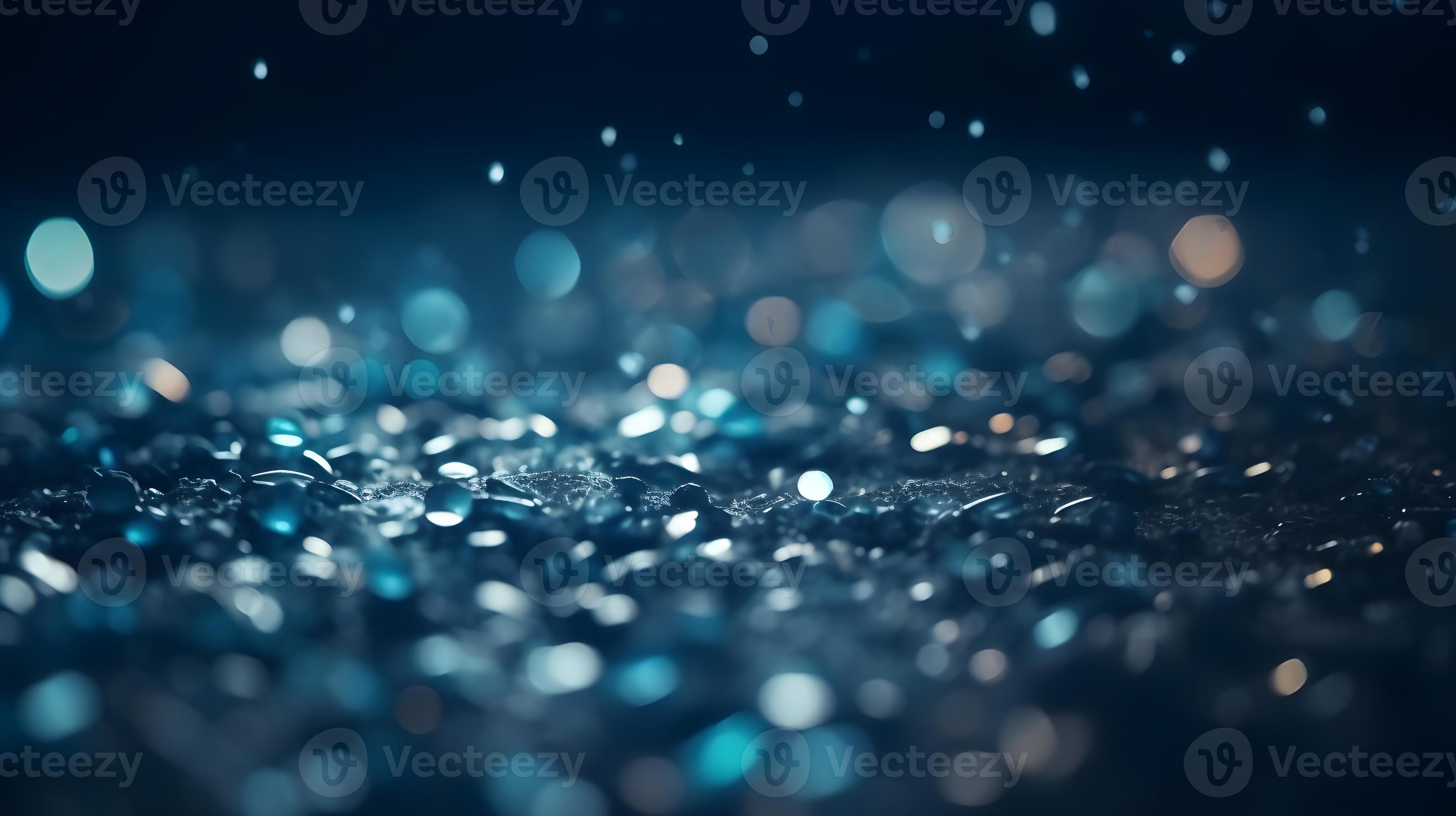 Glowing Defocused Glitter Texture Winter Holiday Background with Blue Bokeh Lights and Snow ...