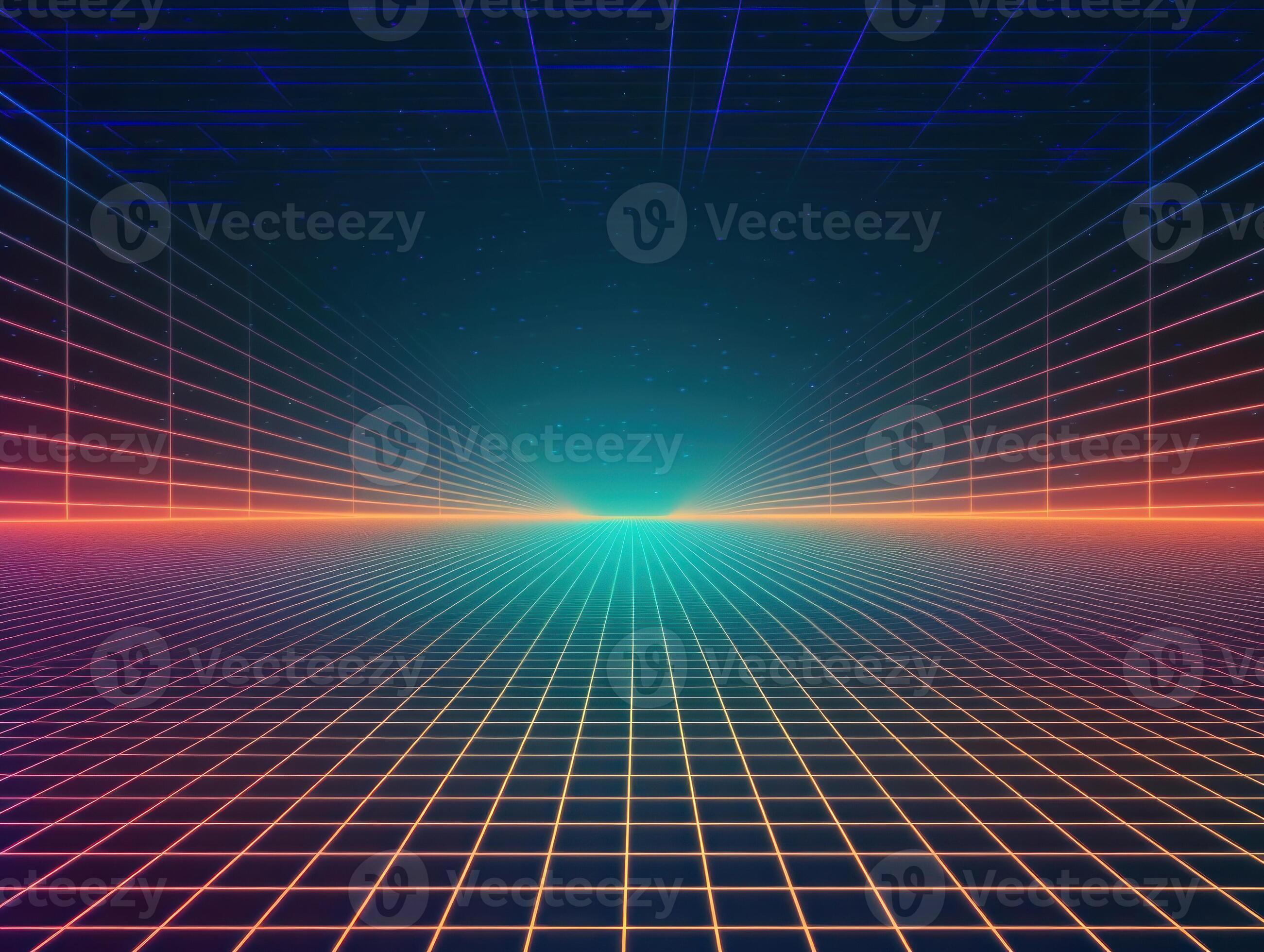 Perspective grid abstract retro background created with technology ...