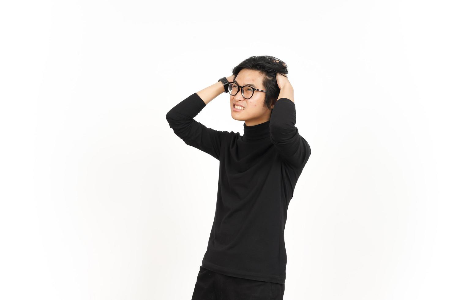 Angry Stressed and Pull Hair Of Beautiful Asian Man Isolated On White ...