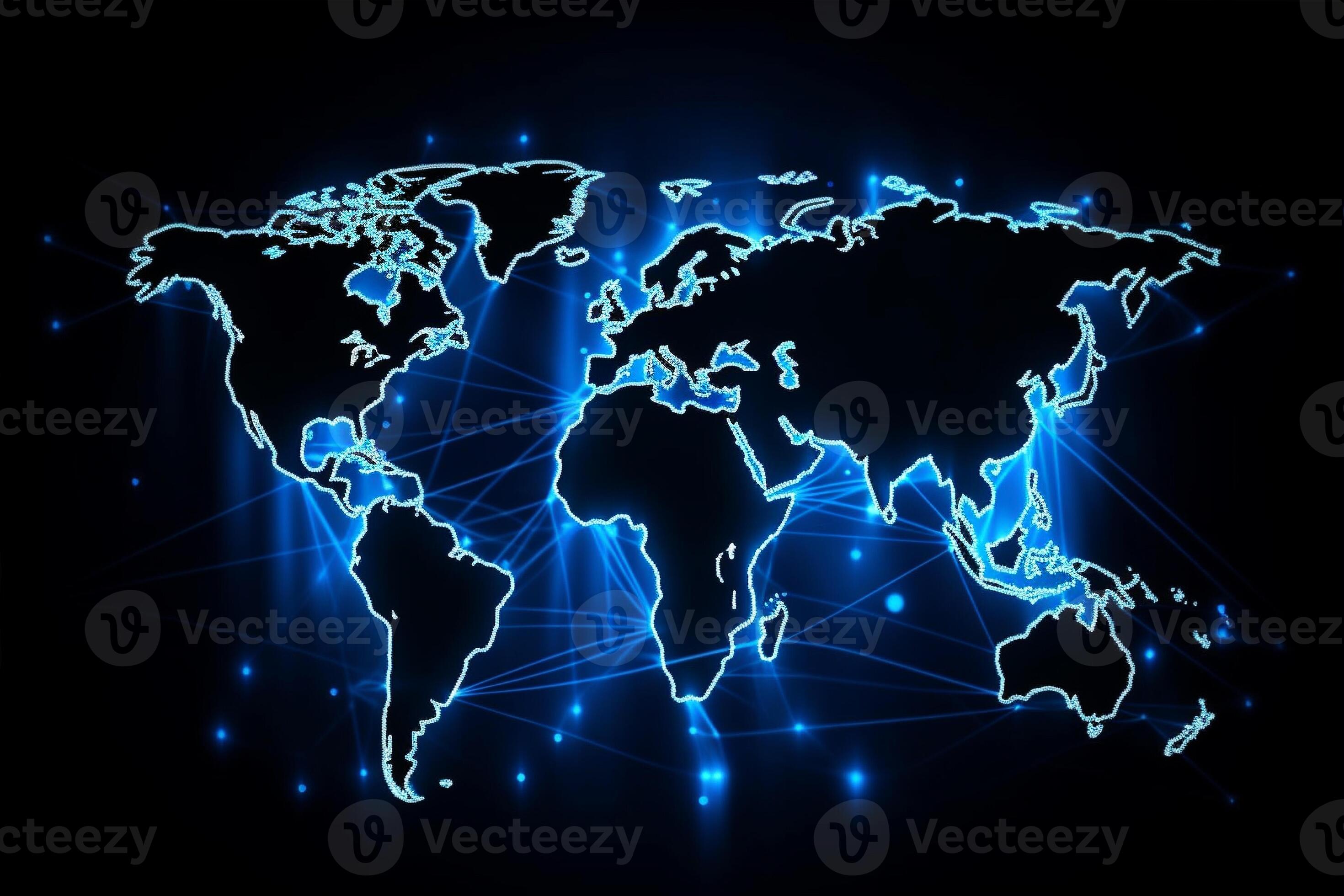 World Map With Global Technology Social Connection Network With Lights And Points 22348756 Stock