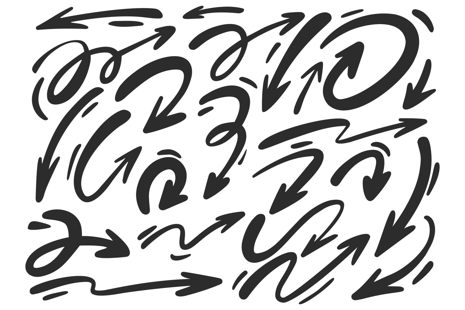 Doodle Arrows Set Hand Drown Lines And Curve Scribbles Vector Scetch Of Abstract Pointer In