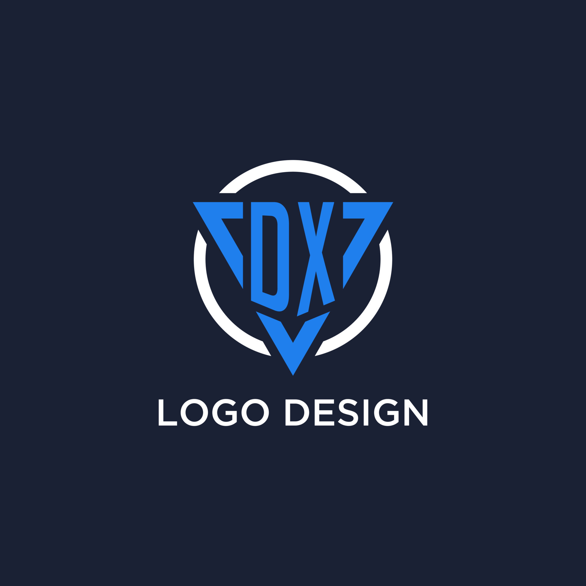 DX monogram logo with triangle shape and circle design elements ...