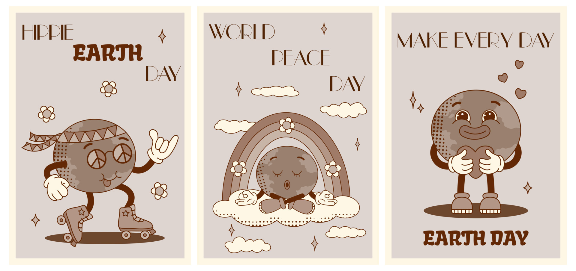 Collection monochrome posters with quotes for Earth Day. Groovy planet ...