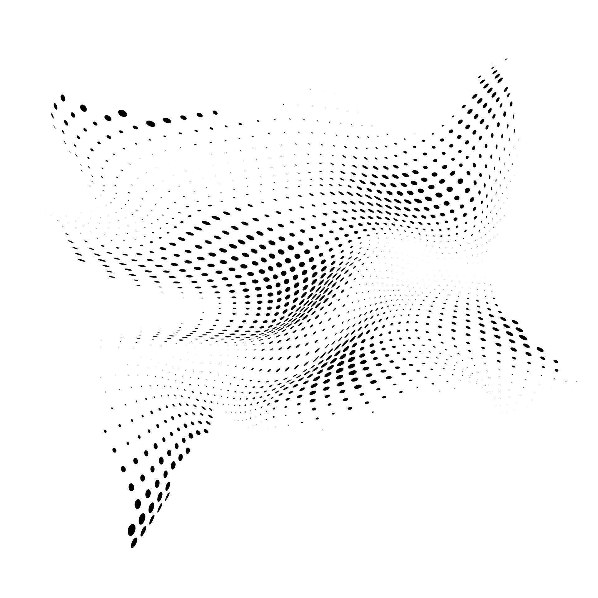 Abstract halftone background with dynamic waves. Warp dots surface. Twisted line and particles ...