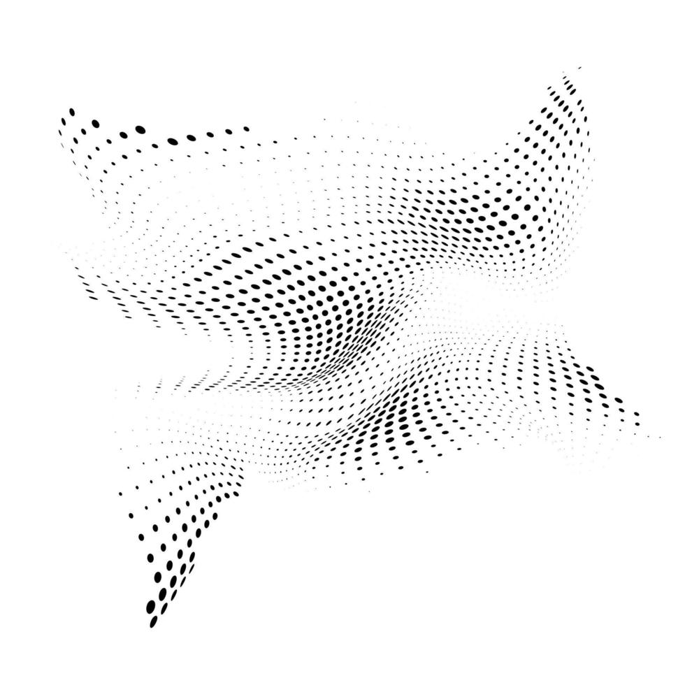 Abstract Halftone Background With Dynamic Waves Warp Dots Surface Twisted Line And Particles