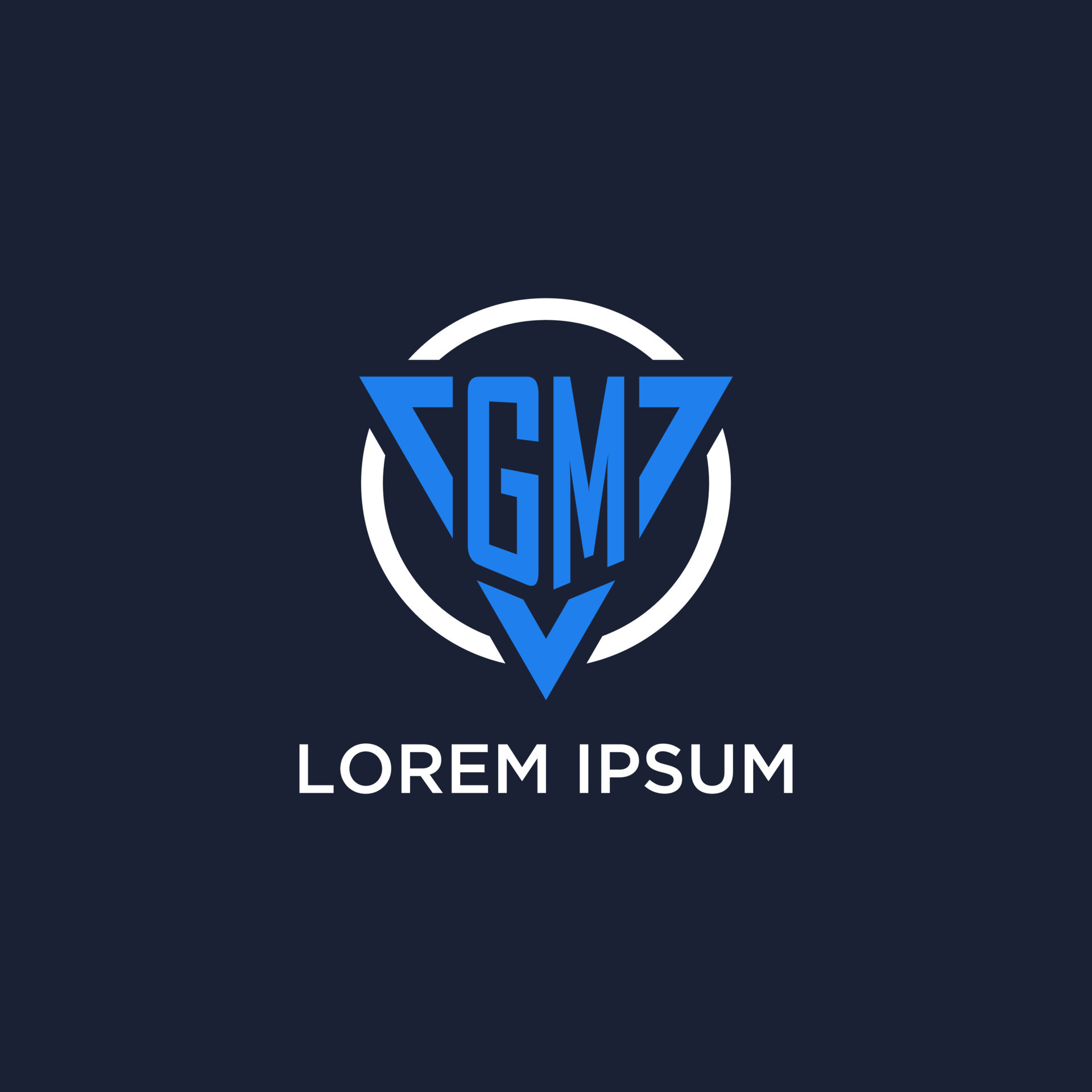 GM monogram logo with triangle shape and circle design elements ...