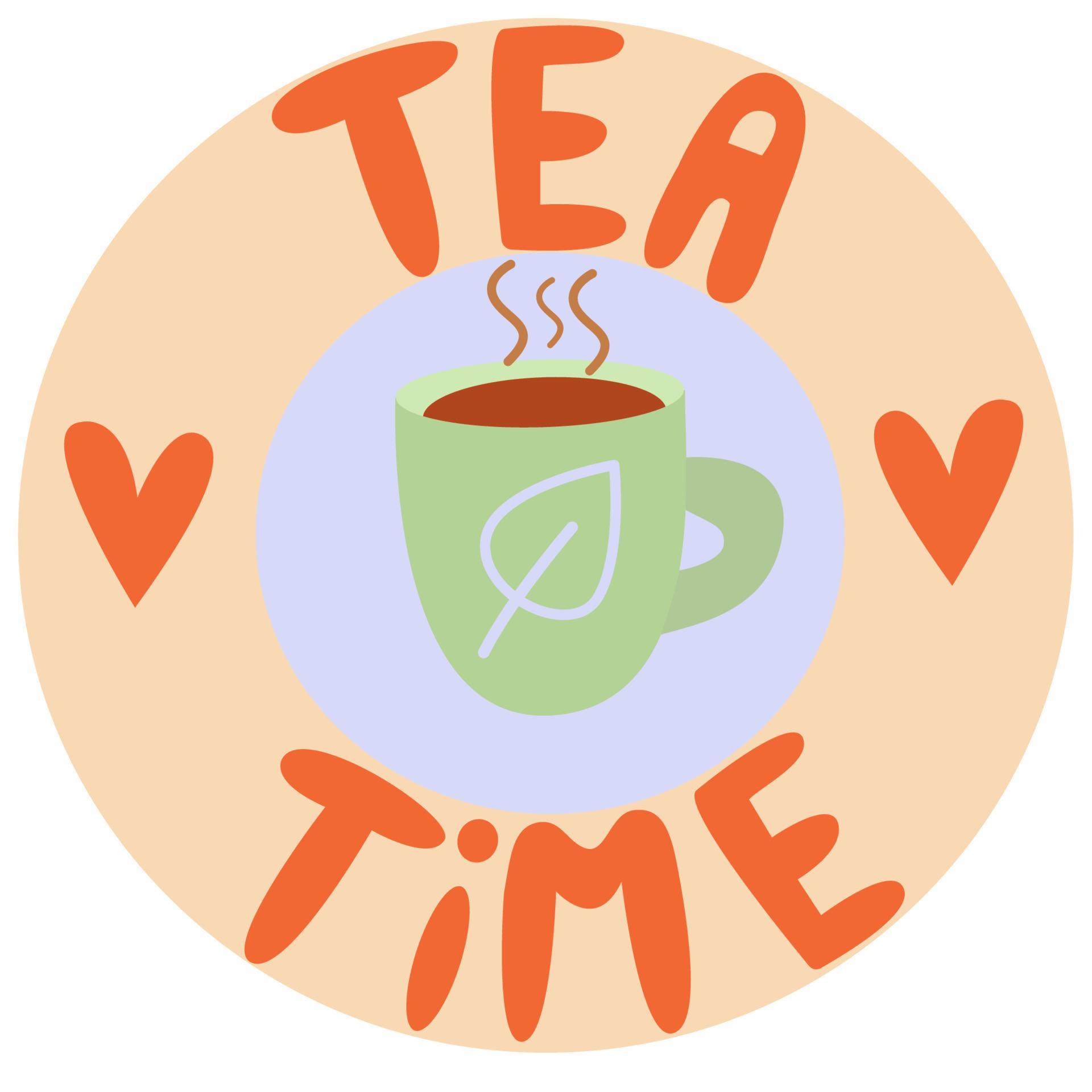 Tea time hand draw lettering phrase. Tea lover. Banner, postcard, poster, and stickers. Vector ...