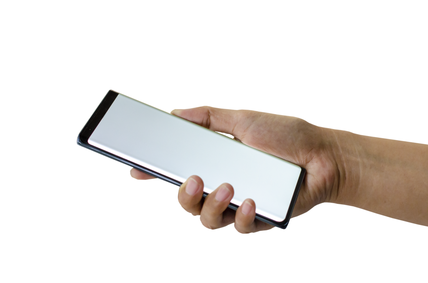 Free Woman Holding Blank Smartphone With White Screen On Transparent free-woman-holding-blank-smartphone-with-white-screen-on-transparent