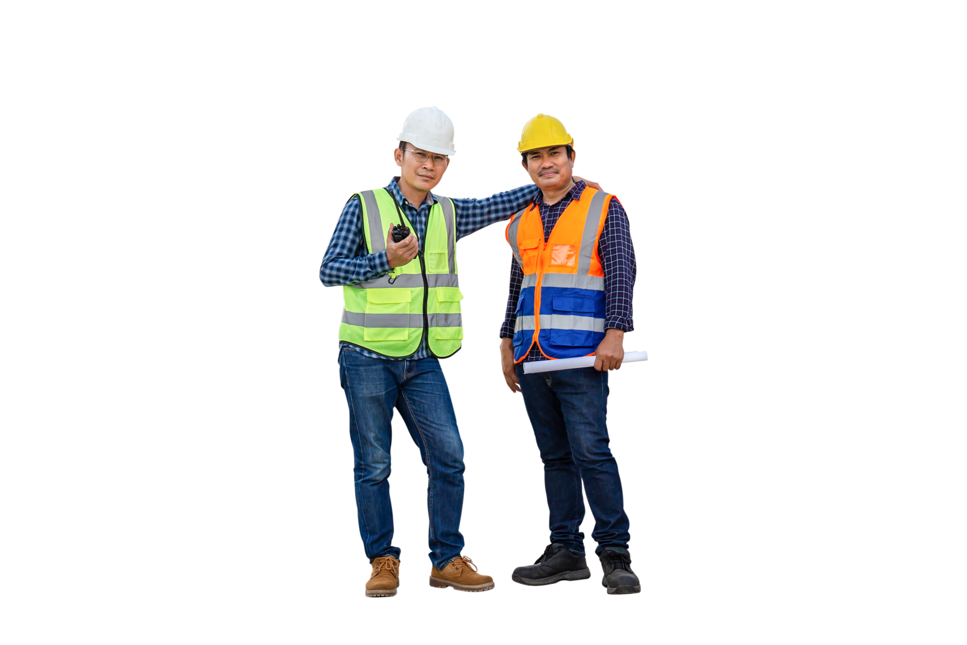 Engineer And Foreman Worker Checking Project At Building Site Engineer And Builders In Hardhats