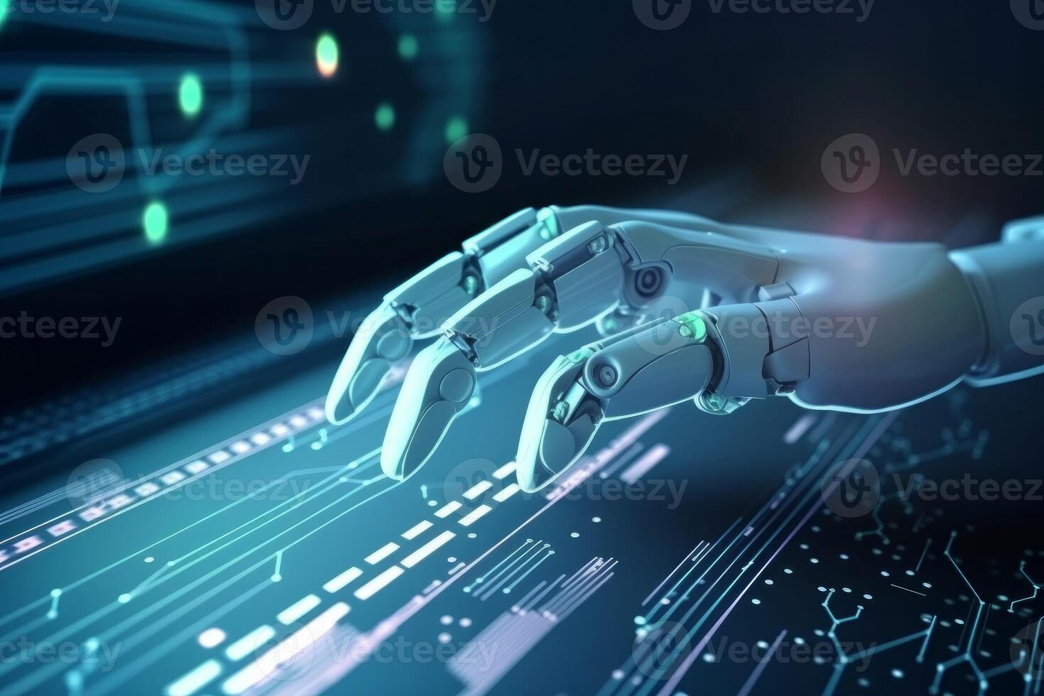 Hand Of Robot Touch Coding Monitor Science Generate Ai 22392955 Stock