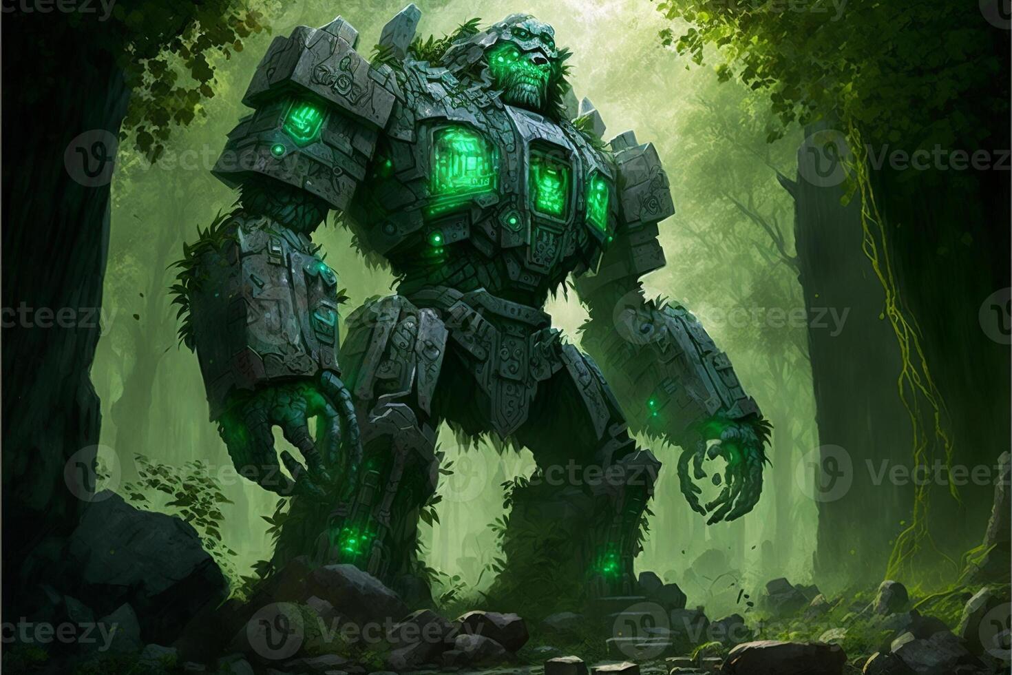 Giant stone golem in the middle in the forest, green fog. 22395288 ... Giant stone golem in the middle in the forest, green fog. 22395288 ...