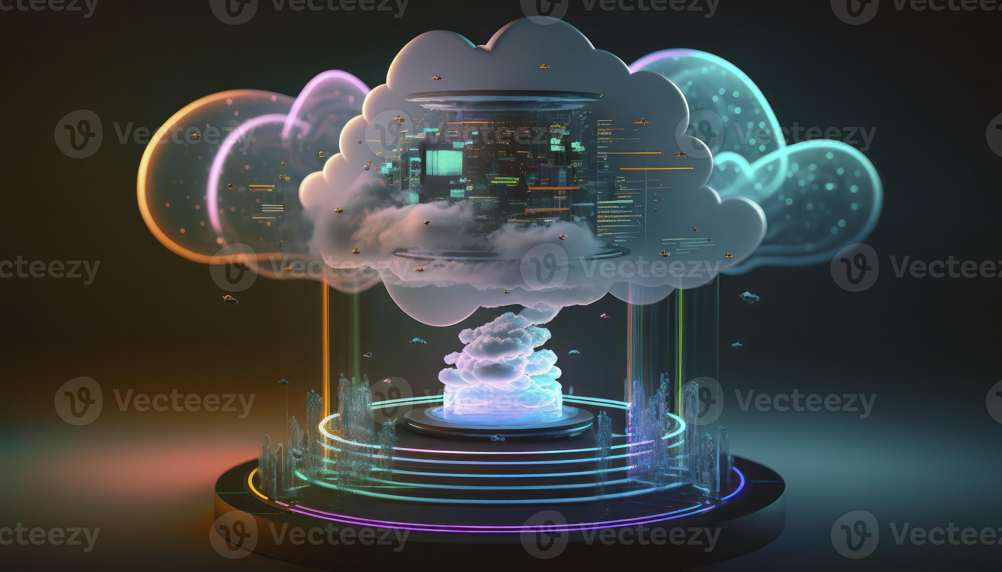 Holographic Cloud Data System 3D Render of Computing and Data Transfer ... Holographic Cloud Data System 3D Render of Computing and Data Transfer ...