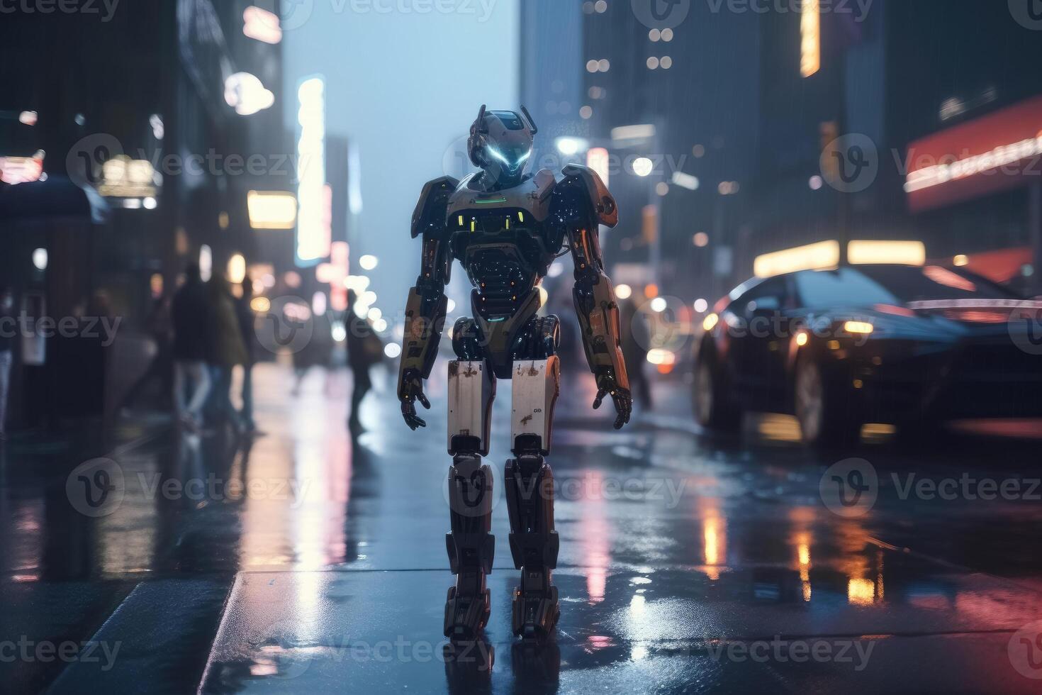 An AI robot in a busy street created with generative AI technology. 22398242 Stock Photo at Vecteezy