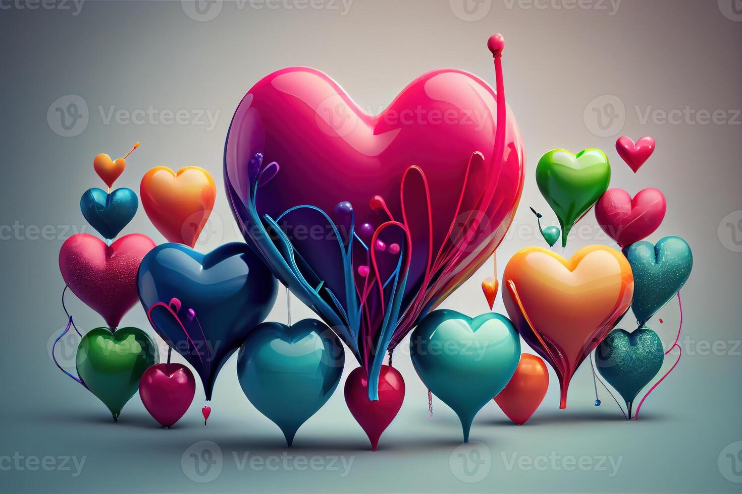 Colorful heart shape balloons. . Digital Art Illustration 22400527 ...