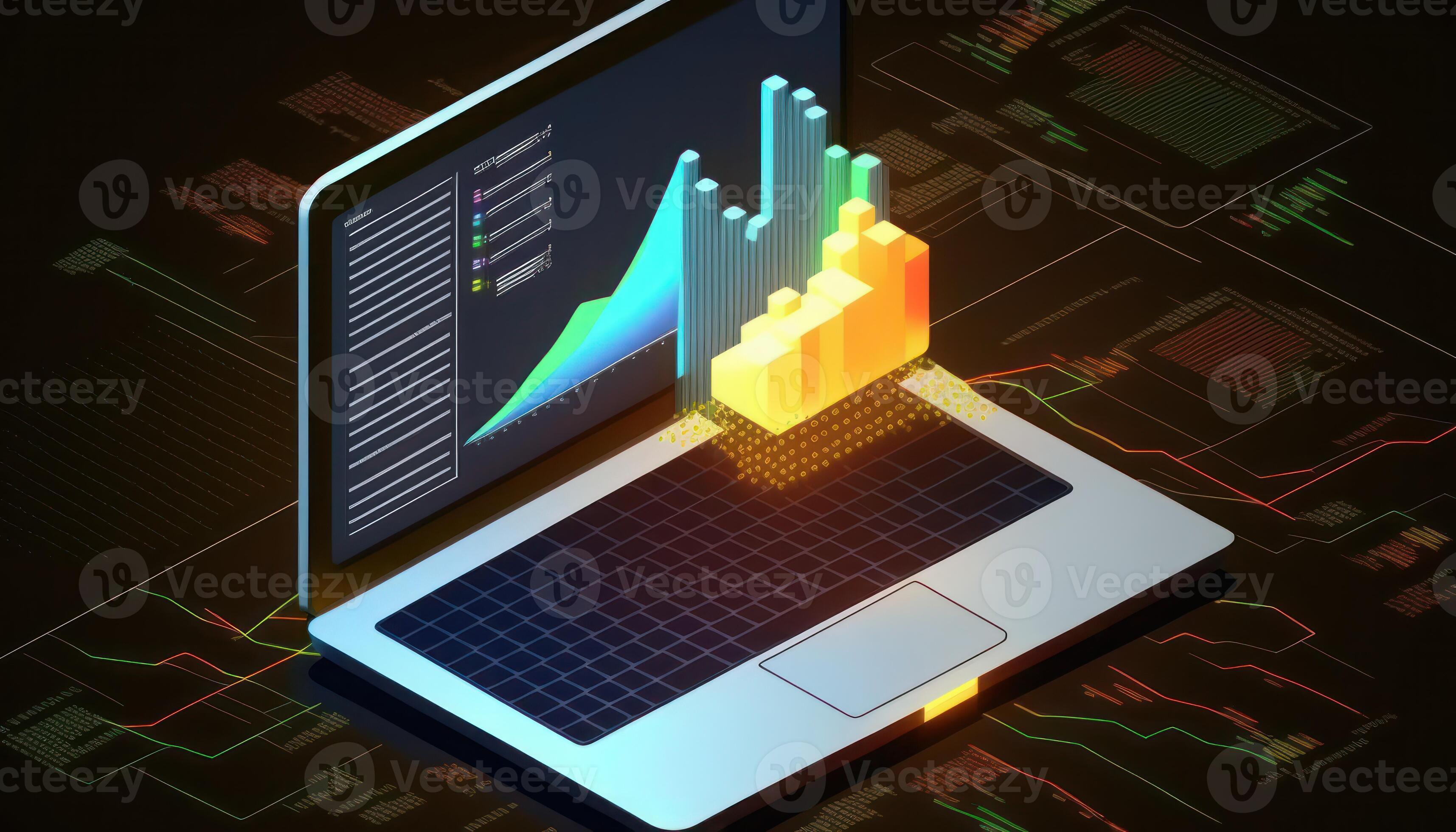 Application Of Laptop With Business Graph And Analytics Data On