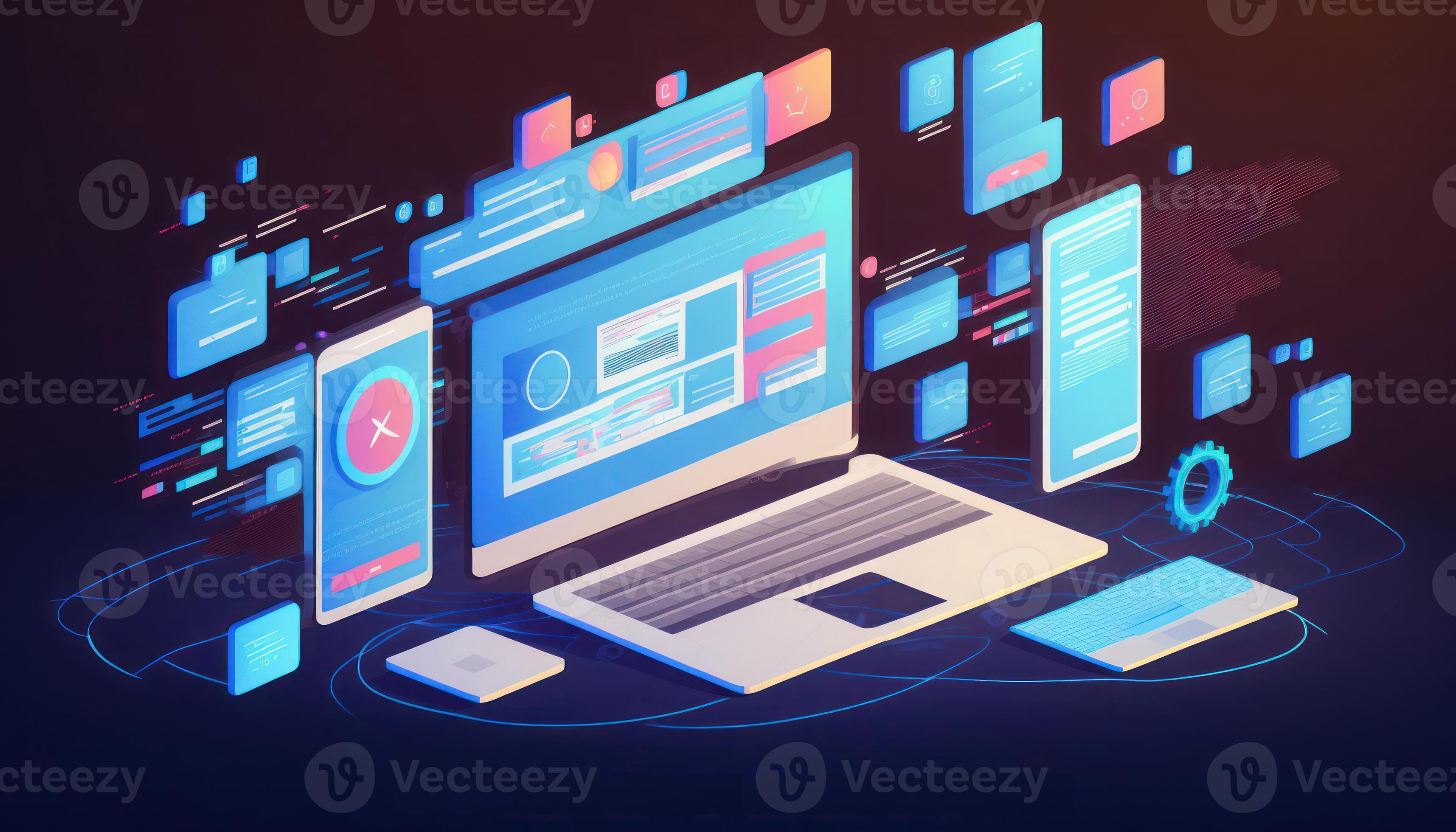 Software Development For Different Devices Application Test And It Service Concept Process Of
