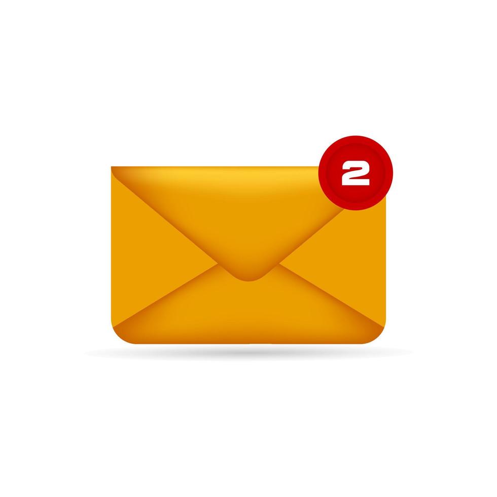 3D realistic mail notification. Two new messages pop up with notification. Incoming Envelope ...