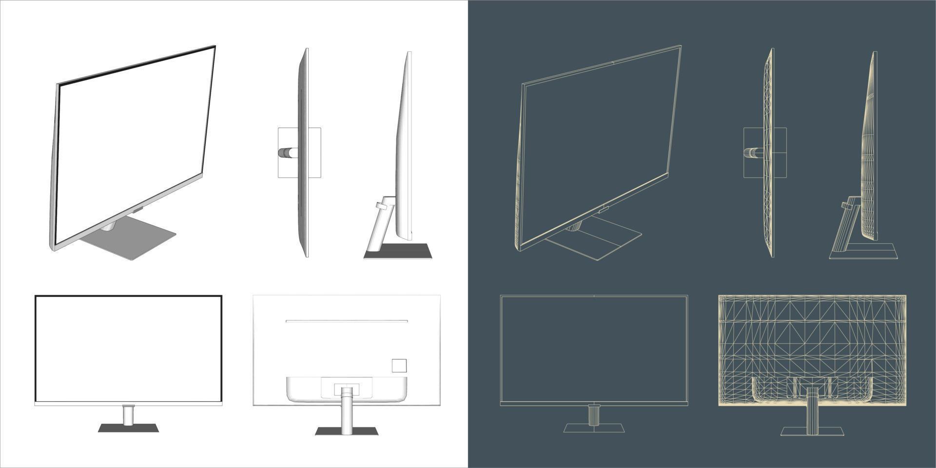 Vector Desktop Monitor Computer screen illustration line blueprint ...