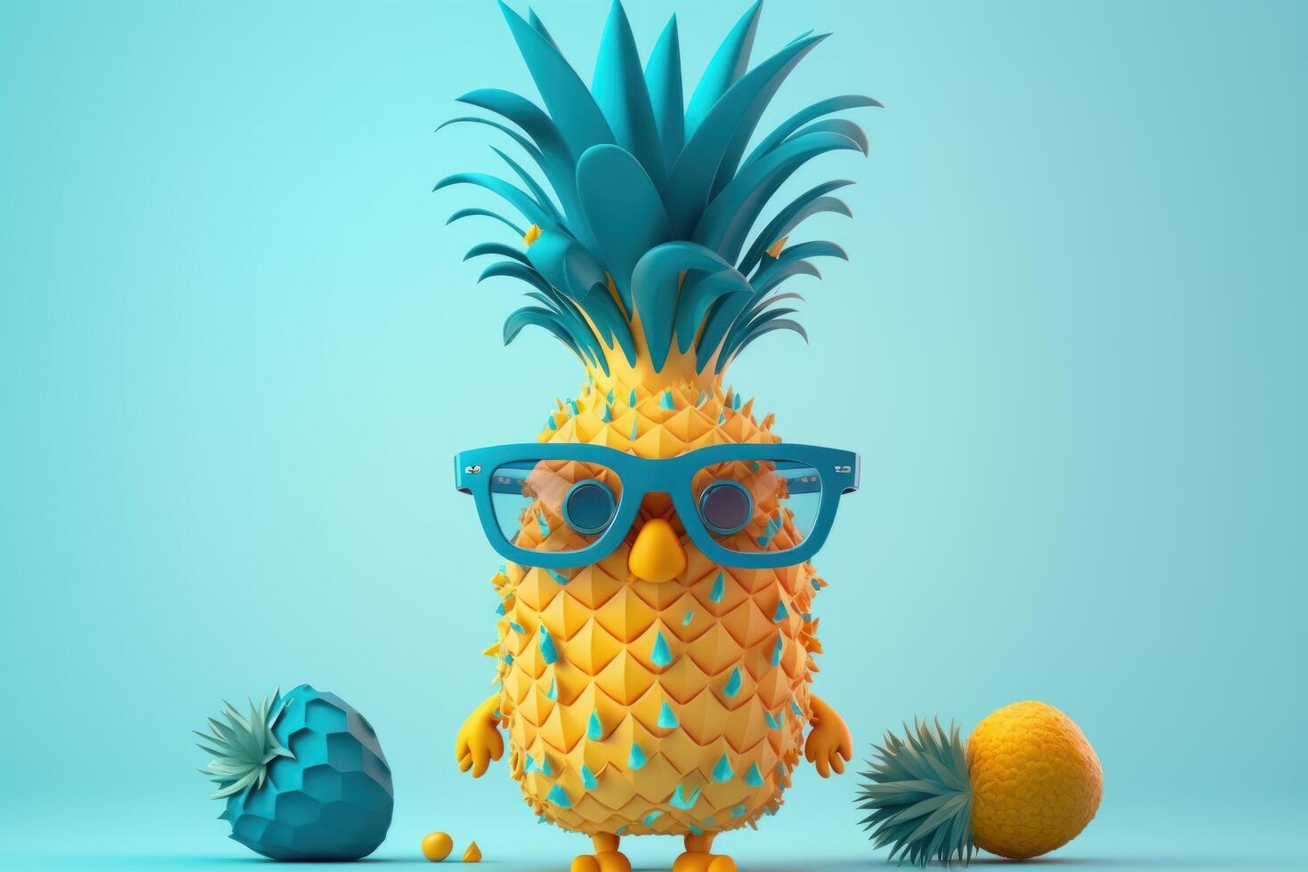 Pineapple with sunglasses on blue background, Summer vacation concept ...