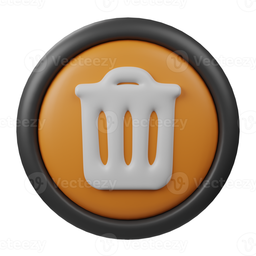 3d Rendered Delete Button Icon With Orange Color And Black Border For