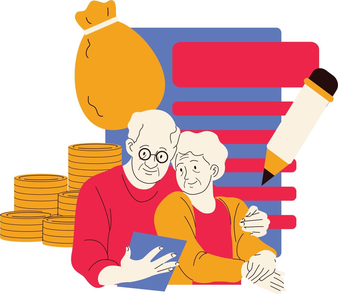 Elderly Couple Reading A Book Together Vector Illustration In Flat