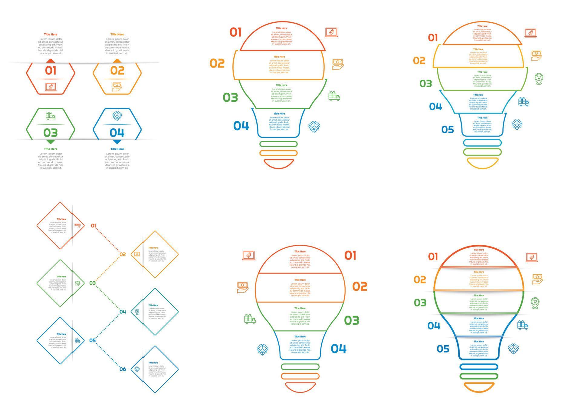 Infographic bundle set with 4, 5, 6 steps, options or processes for ...