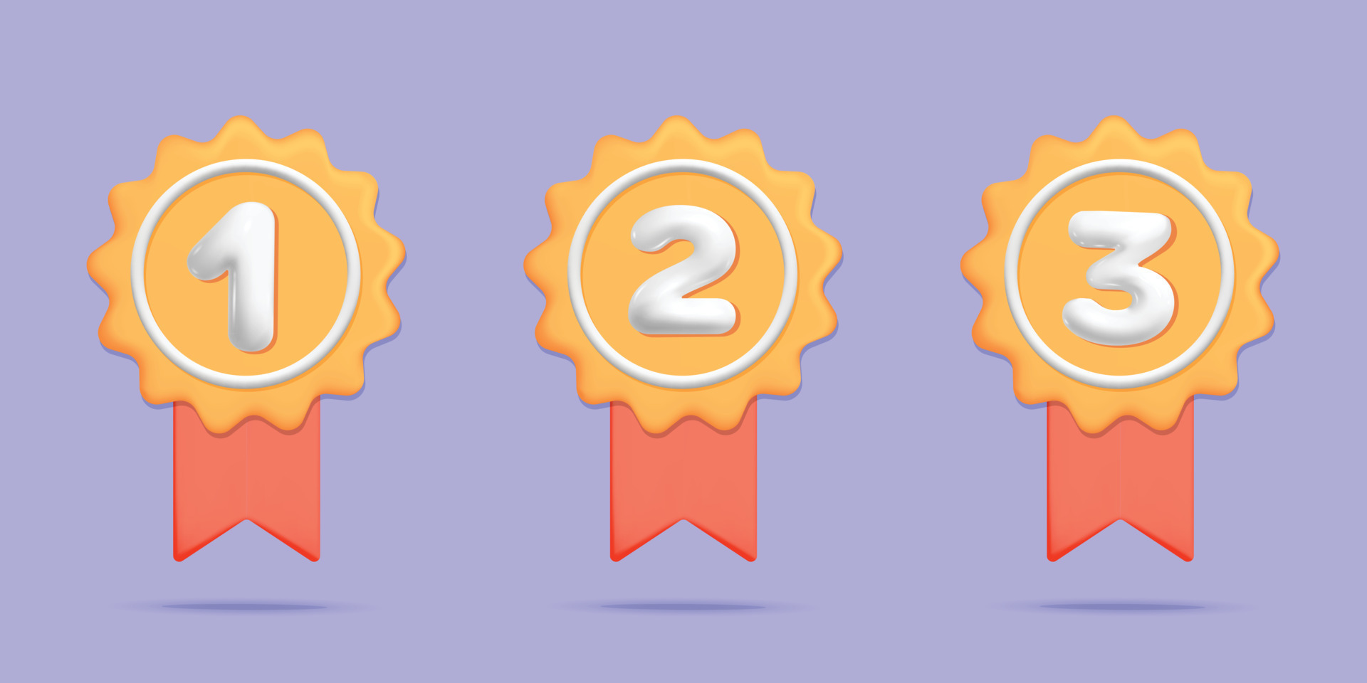 3d Vector Gold First Second Third Place Medal With Award Ribbon Icon