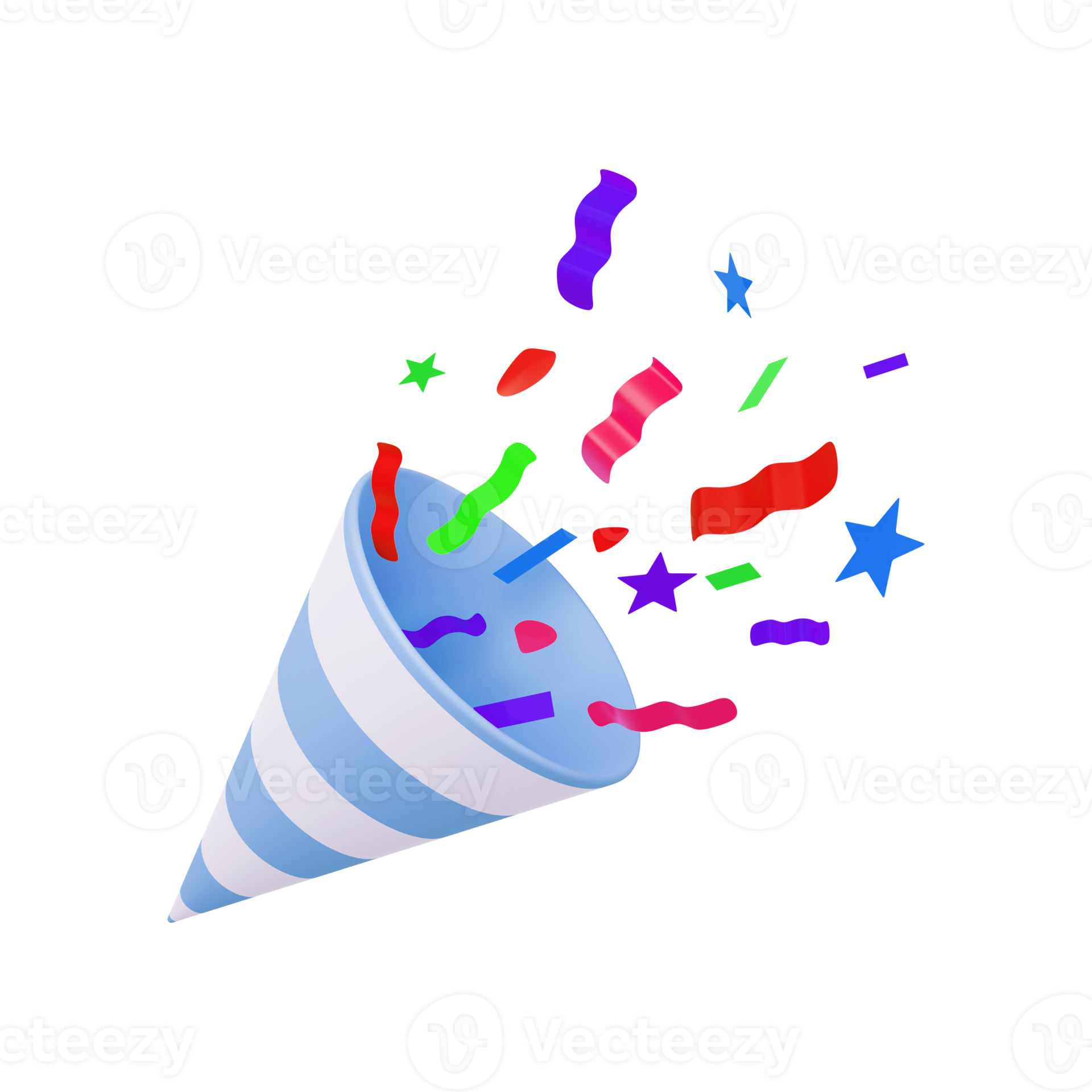 Exploding party popper with confetti, bright cartoon birthday cracker. 3D render 22451237 PNG