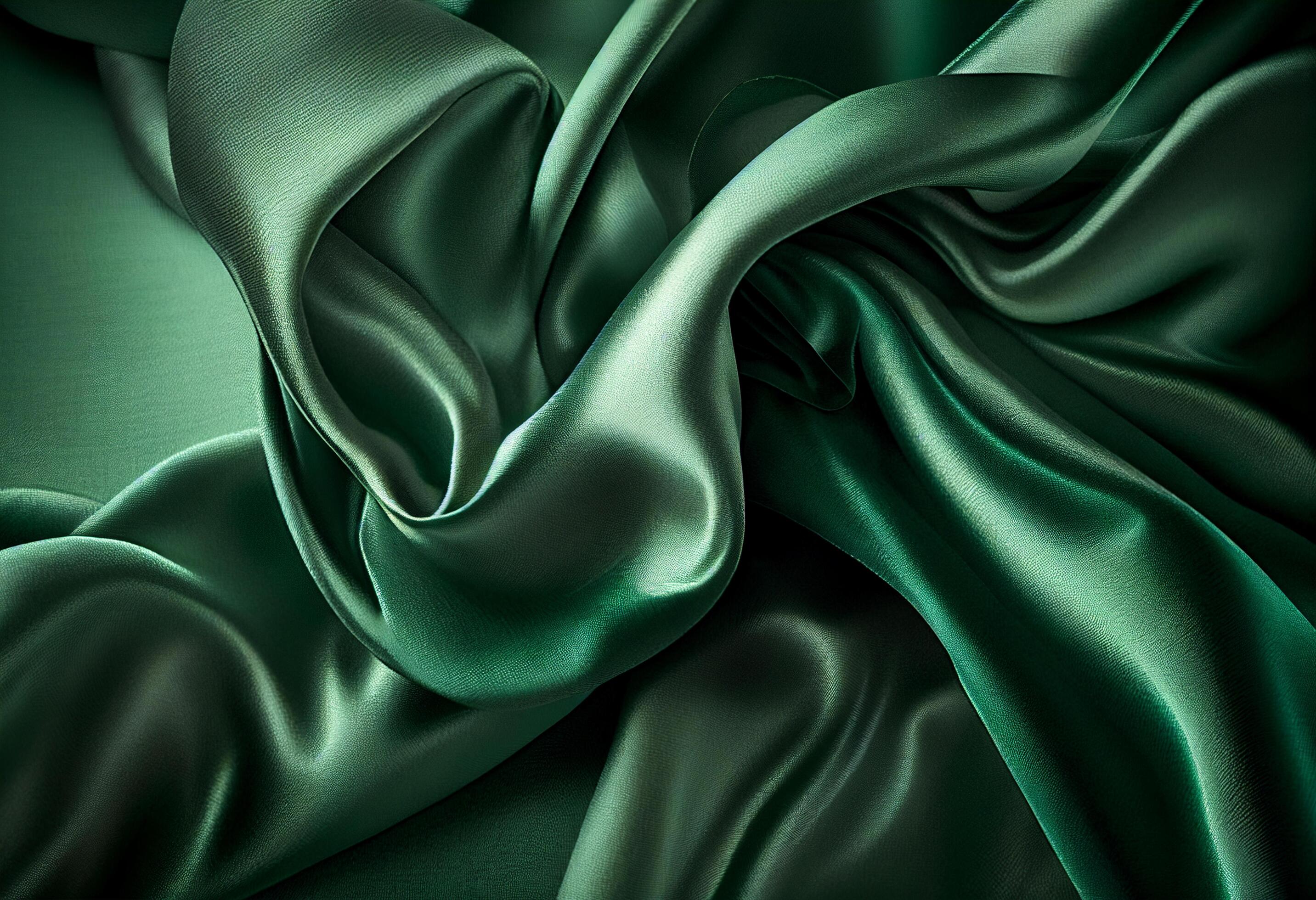 Green satin fabric background close up. Luxurious background design ...