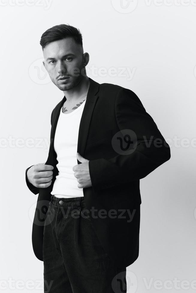 Modelling snapshots. Serious self-confident attractive handsome man in ...